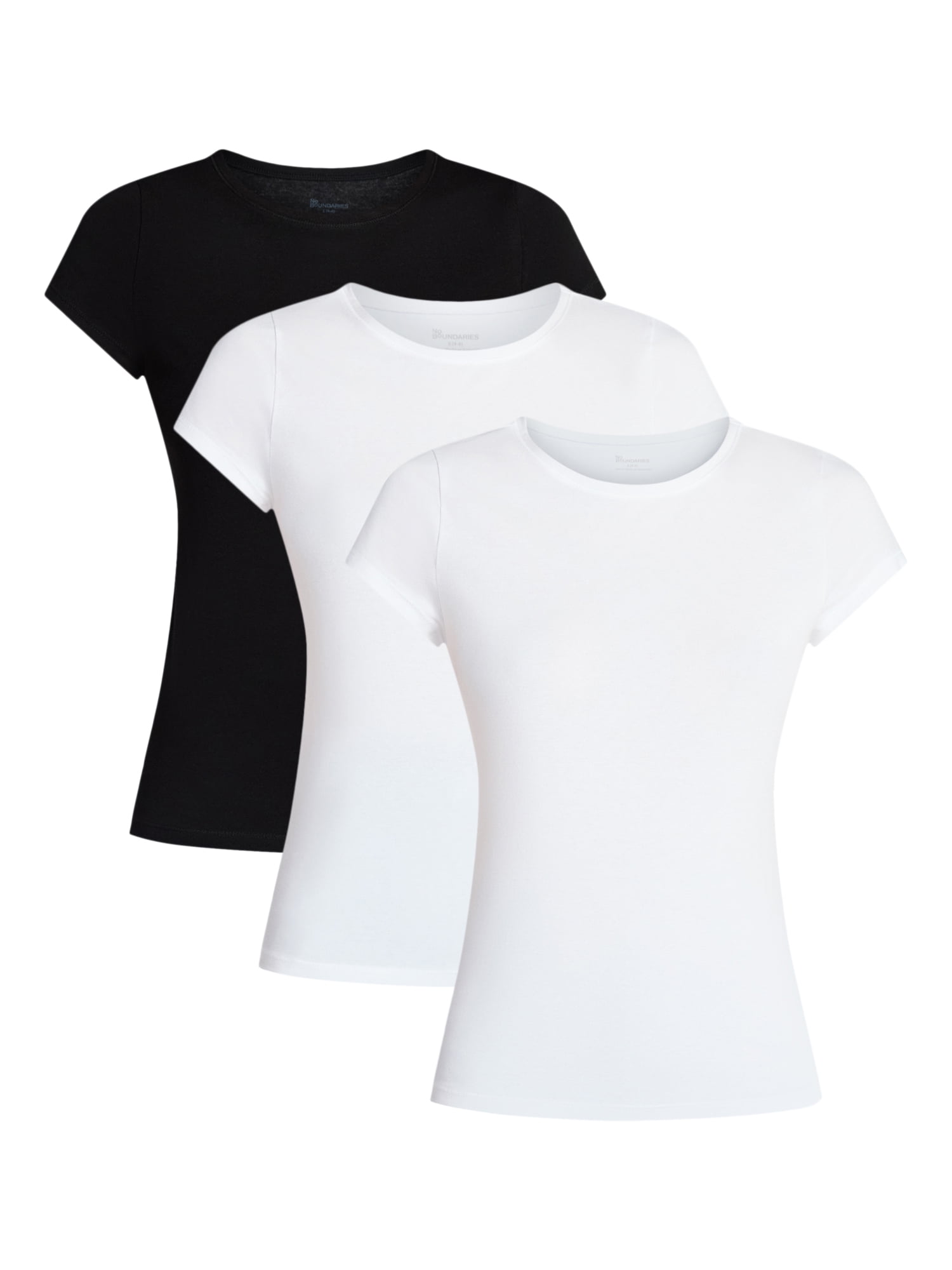 No Boundaries Scoop Neck Tee with Short Sleeves, 3-Pack, Women’s XXS ...