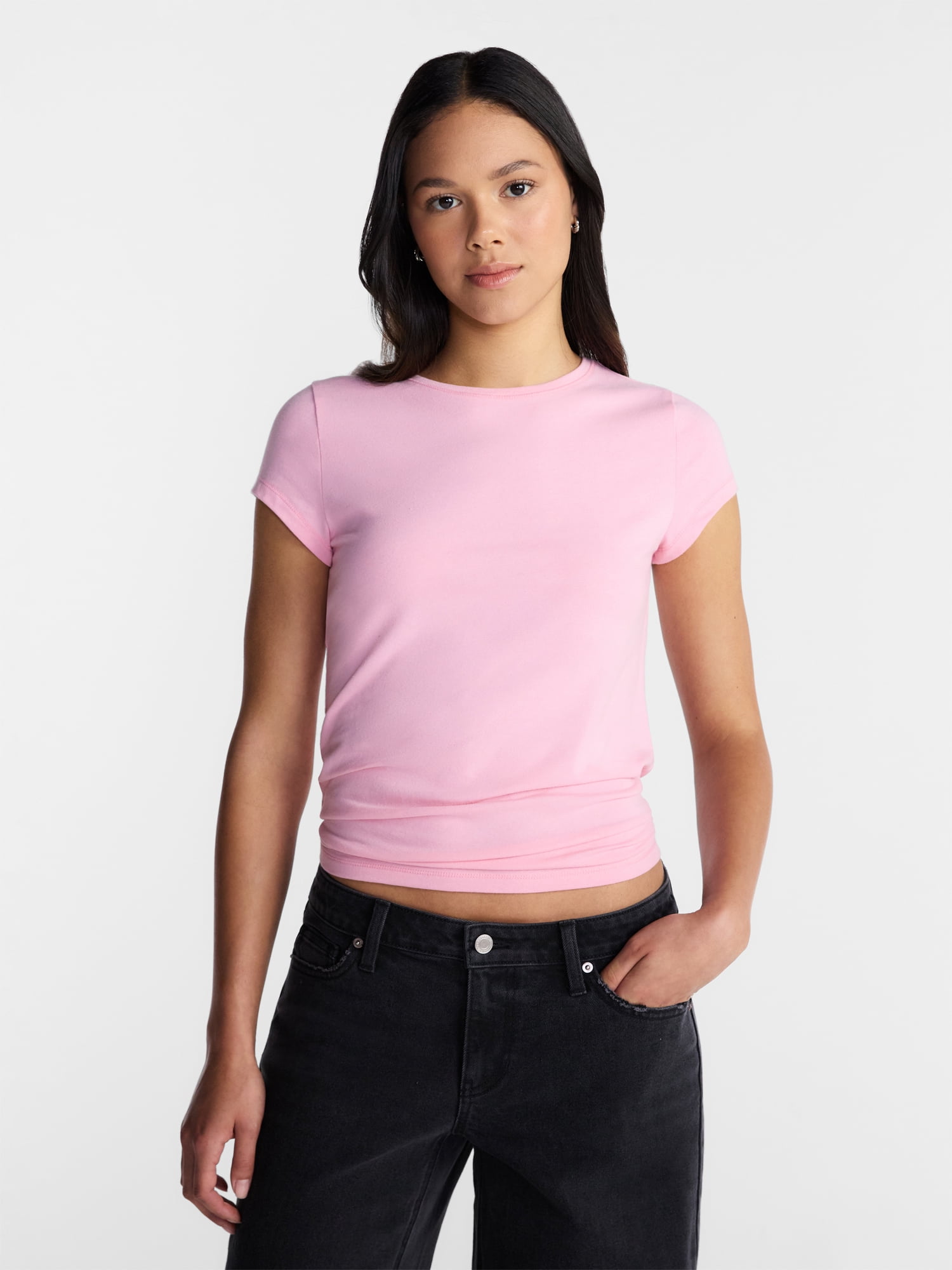 No Boundaries Crew Neck Tee with Short Sleeves, 1 or 3-Pack, Women’s ...