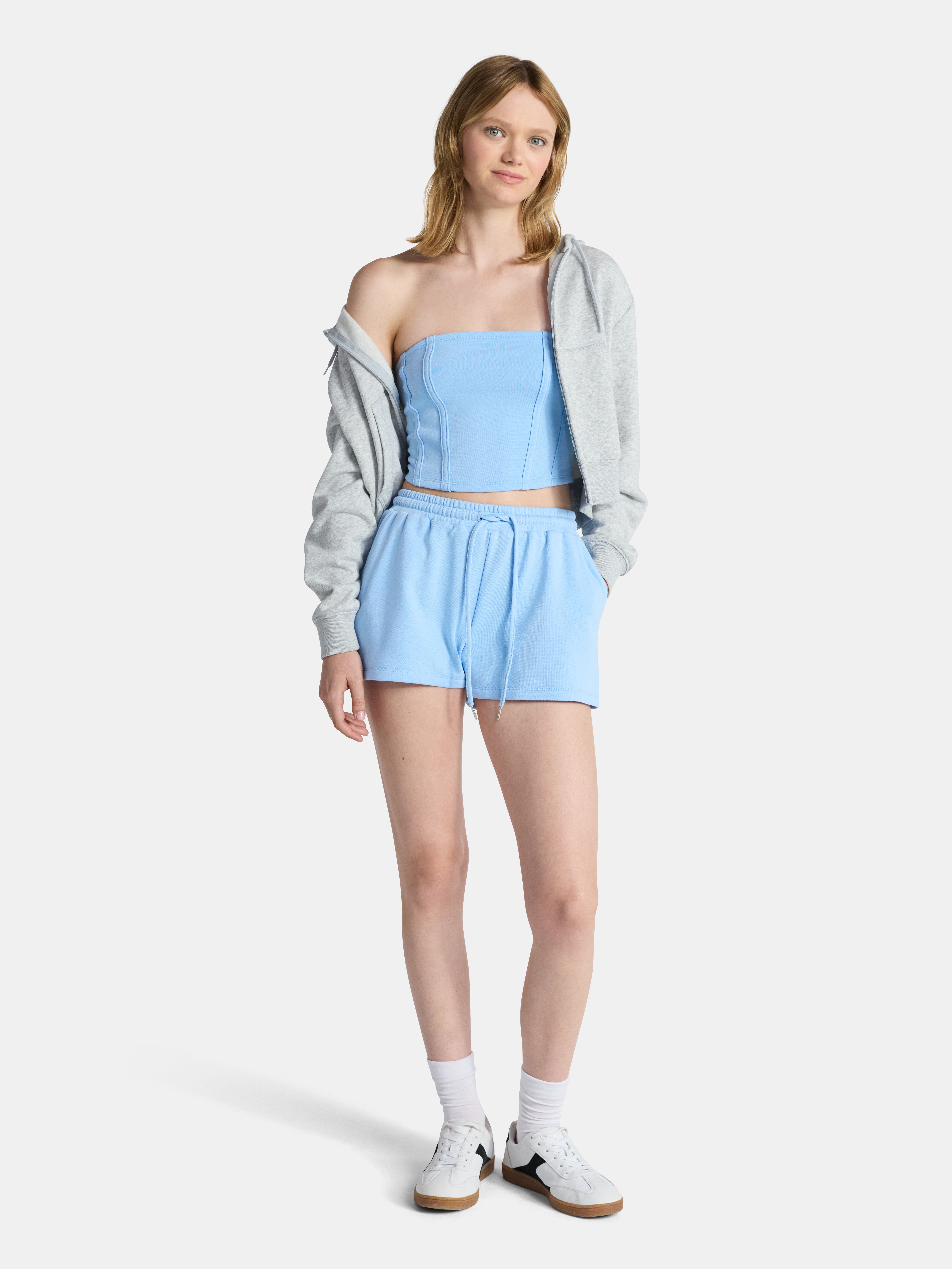No Boundaries French Terry Tube Top and Shorts Set, 2-Piece, Women's ...