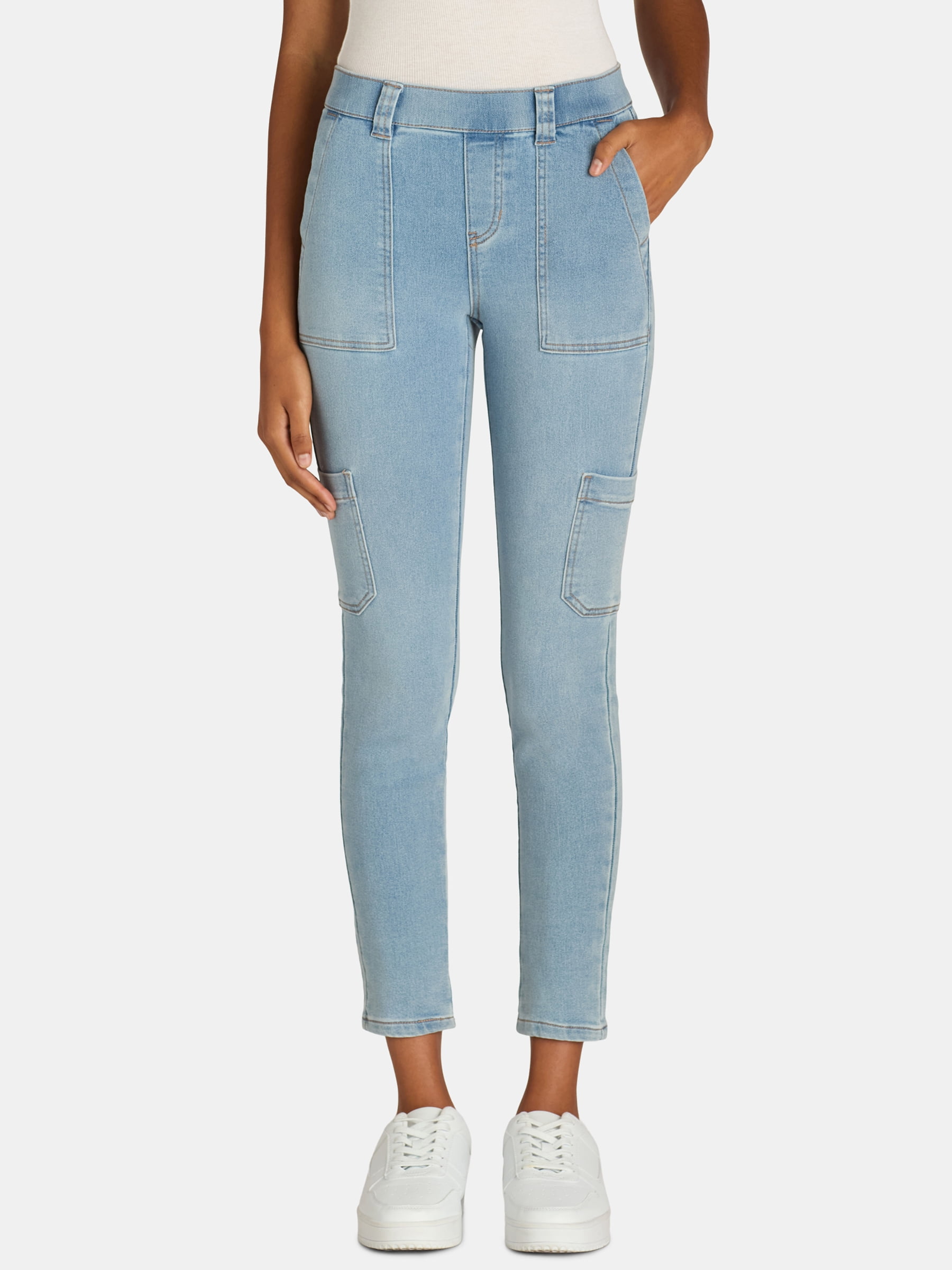 No Boundaries Mid Rise Utility Skinny Pants, 28" Inseam, Women's ...