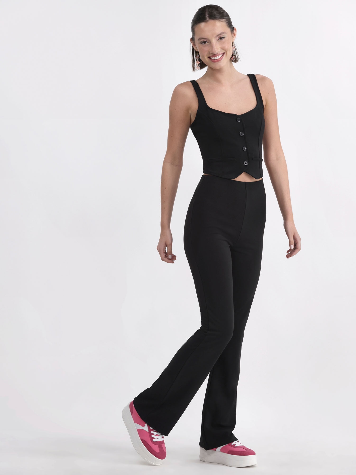 No Boundaries Cropped Crepe Vest & Pants Set, 2-Piece, Women's ...