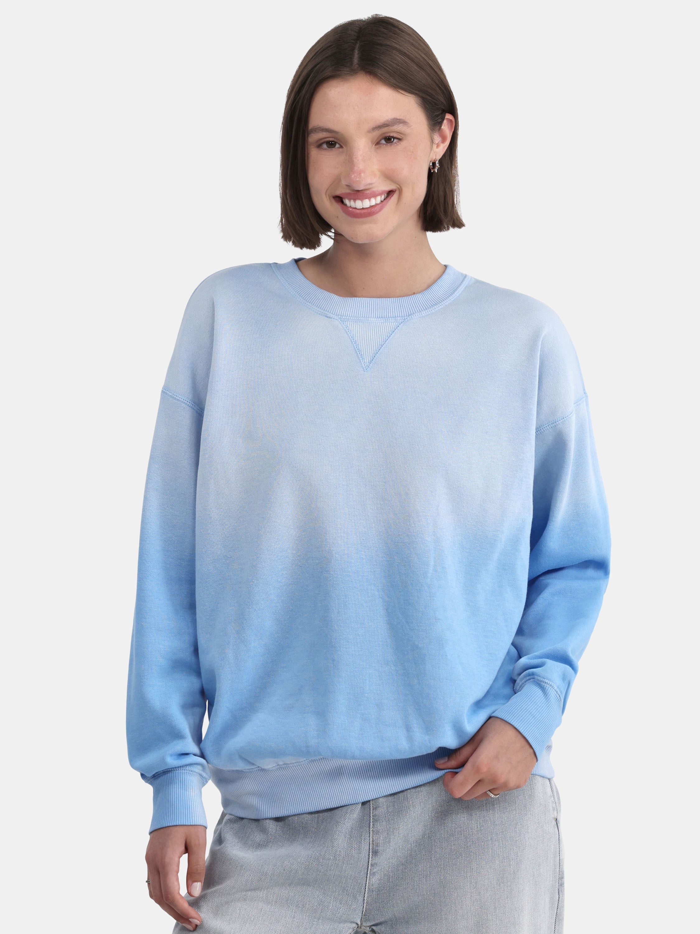 No Boundaries Washed Crewneck Sweatshirt, Lightweight, Women's and ...