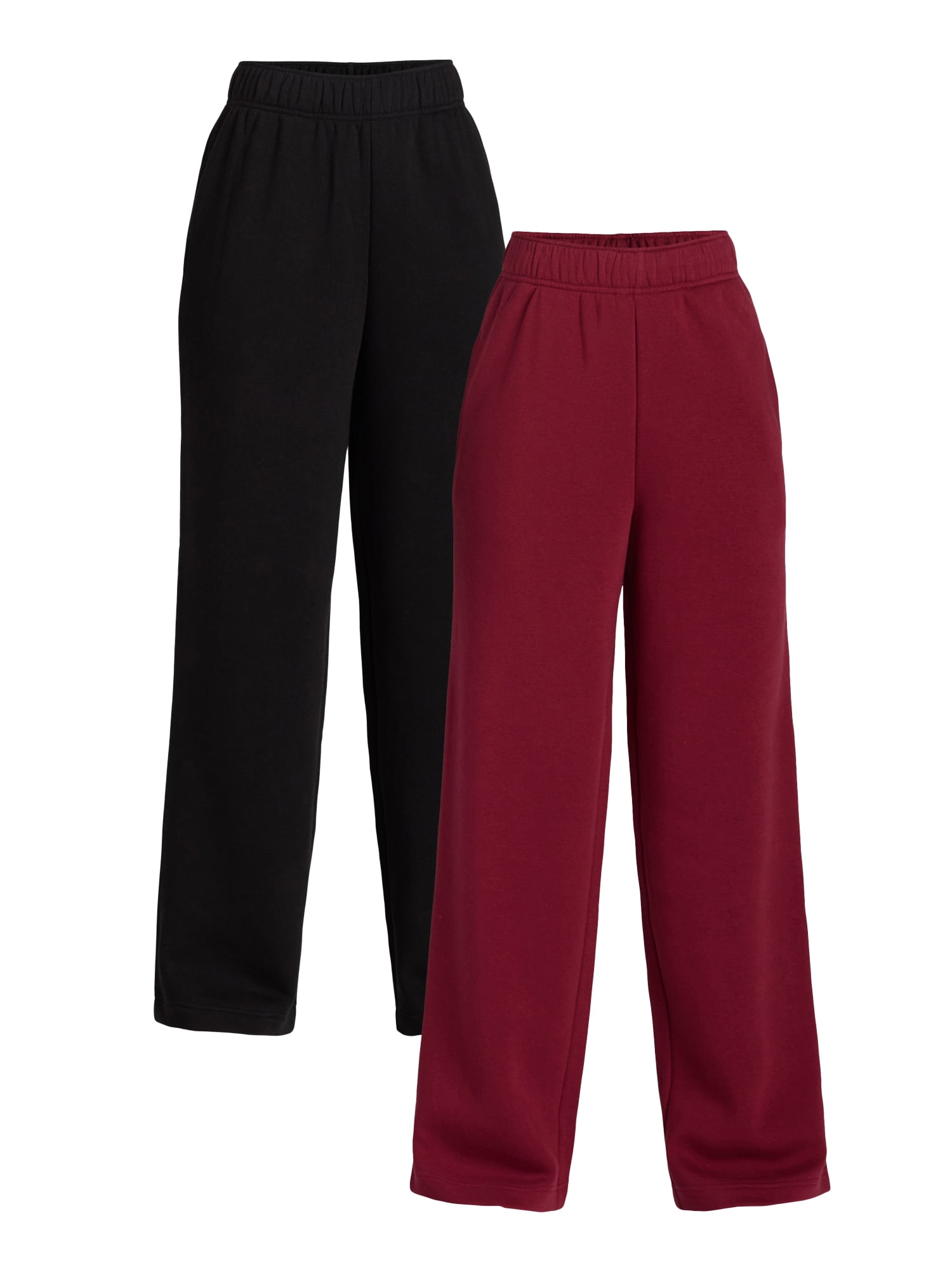 No Boundaries Wide Leg Fleece Pants, 30” Inseam, 1 or 2-Pack, Women’s ...
