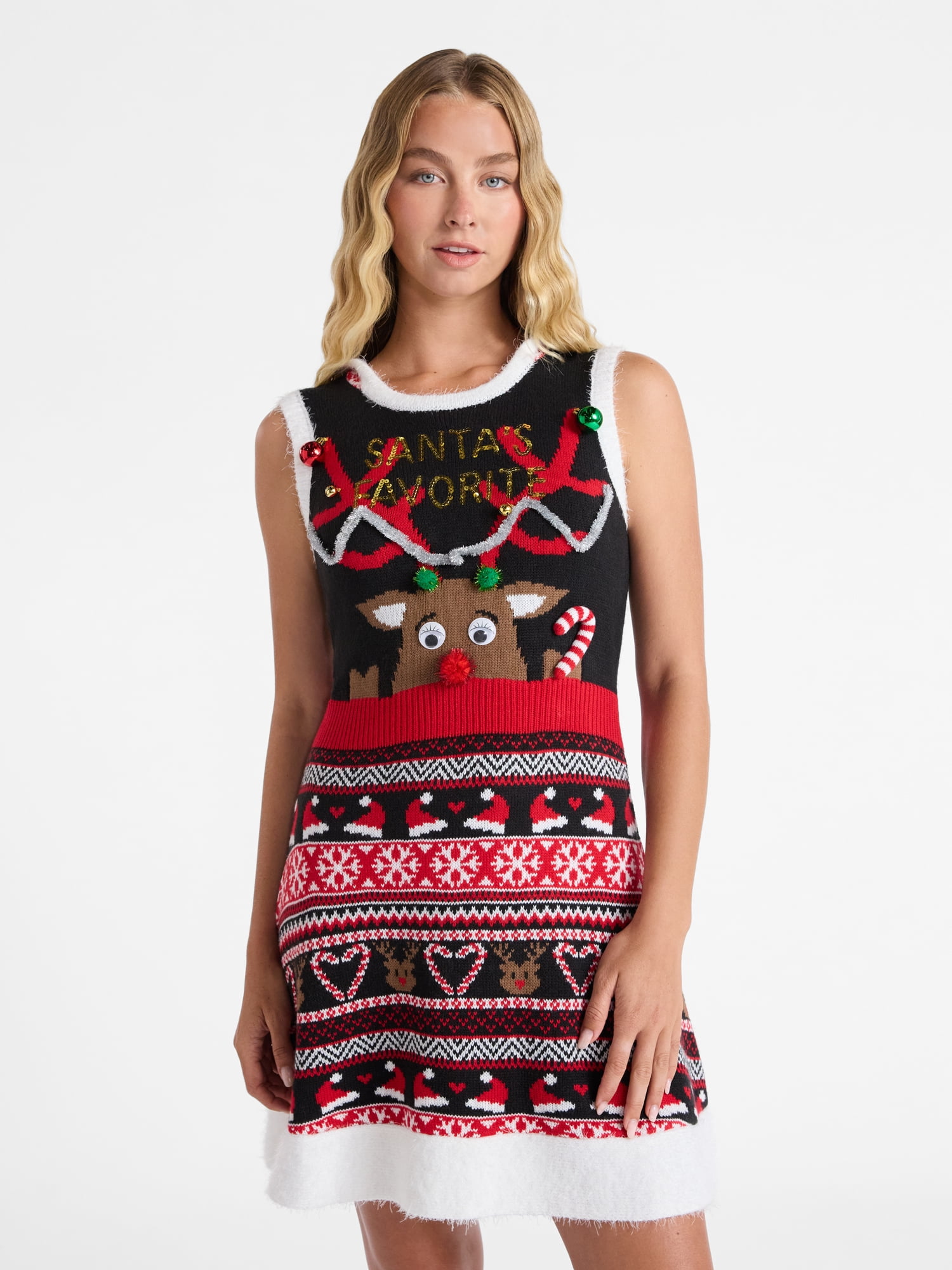 No Boundaries Santa's Favorite Hooded Sweater Dress, Women’s - Walmart.com