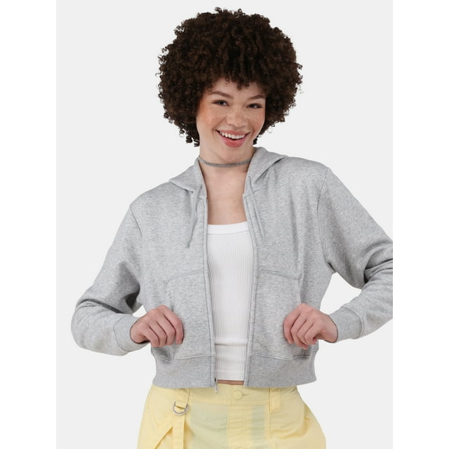 No Boundaries Cropped Fleece Zip Hoodie, Women’s - Walmart.com