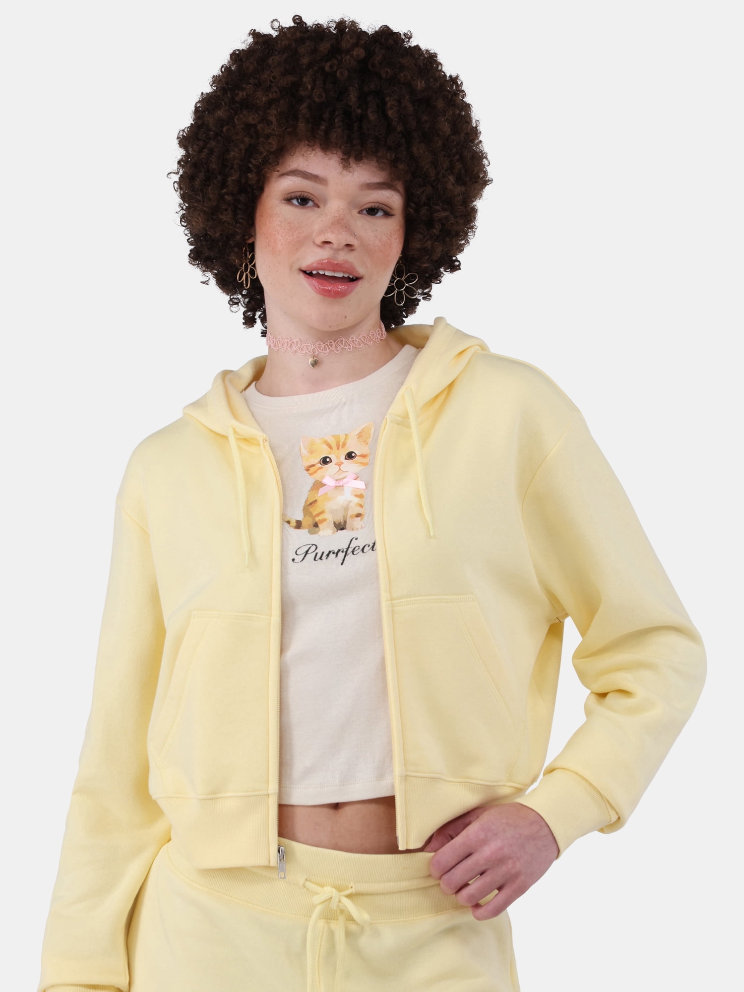 No Boundaries Cropped Fleece Zip Hoodie, Women’s - Walmart.com