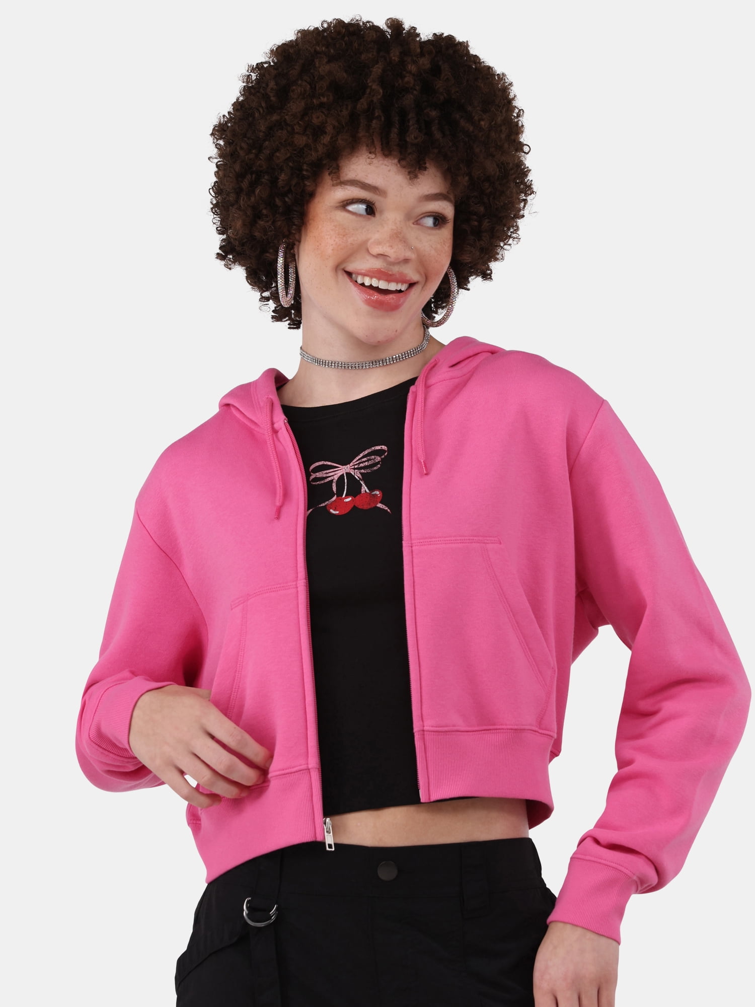 No Boundaries Cropped Fleece Zip Hoodie, Women’s - Walmart.com
