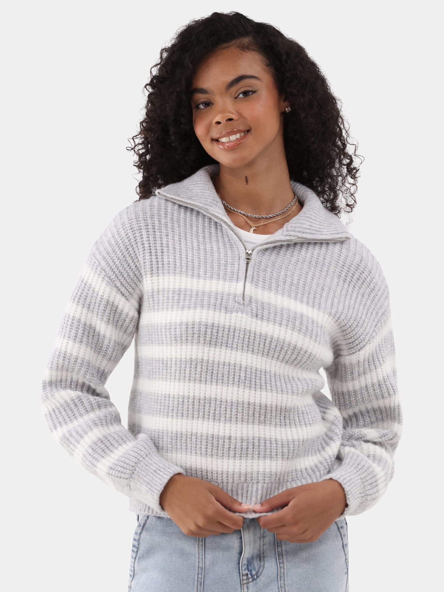 No Boundaries Half Zip Mock Neck Sweater, Midweight, Women’s - Walmart.com
