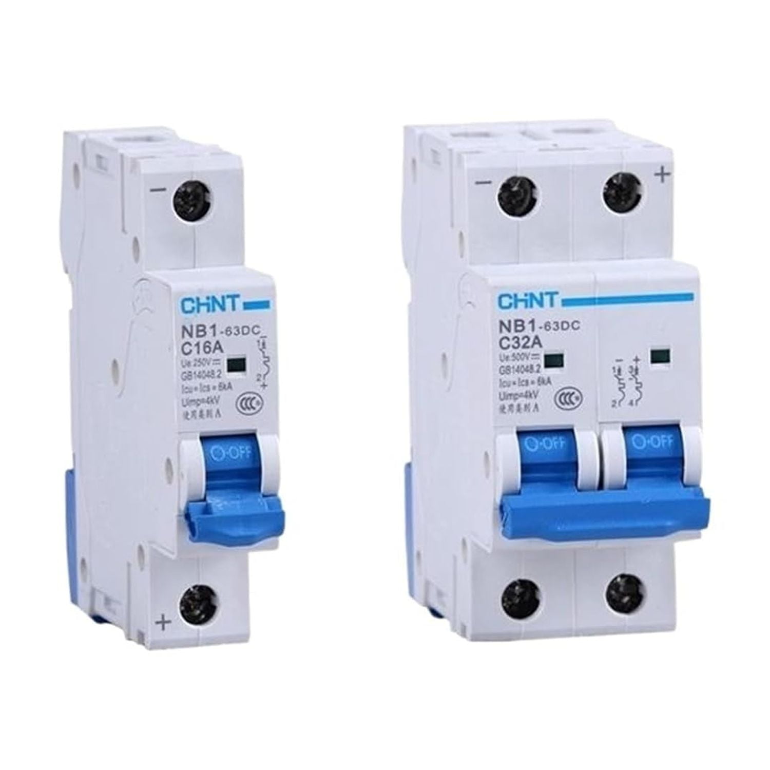 NB1-63DC 1P 2P DC MCB Mini Circuit Breaker DC 12V 24V 250V for PV System 10A 16A 20A 32A 40A 63A ...