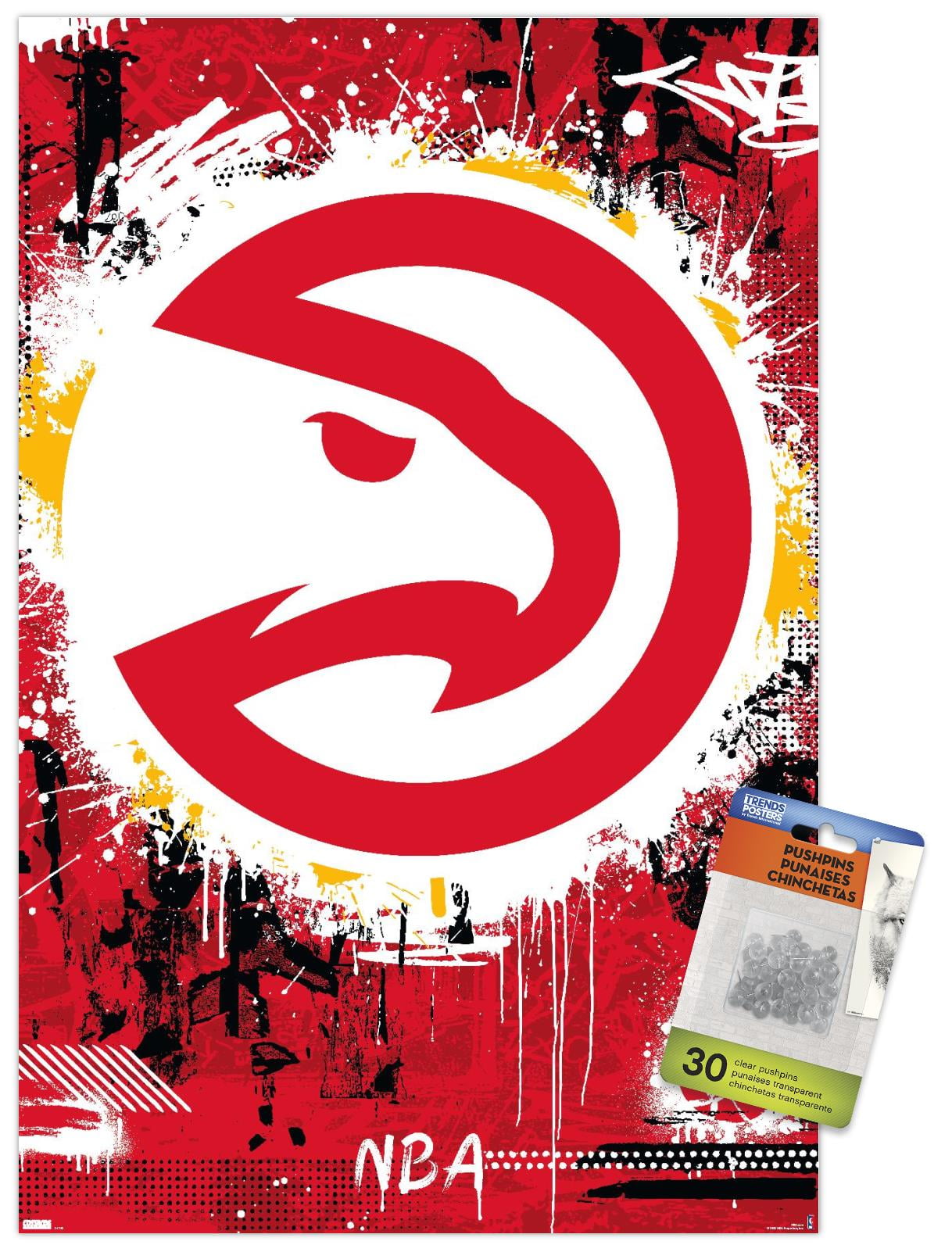 NBA Atlanta Hawks - Maximalist Logo 23 Wall Poster with Push Pins, 14. ...