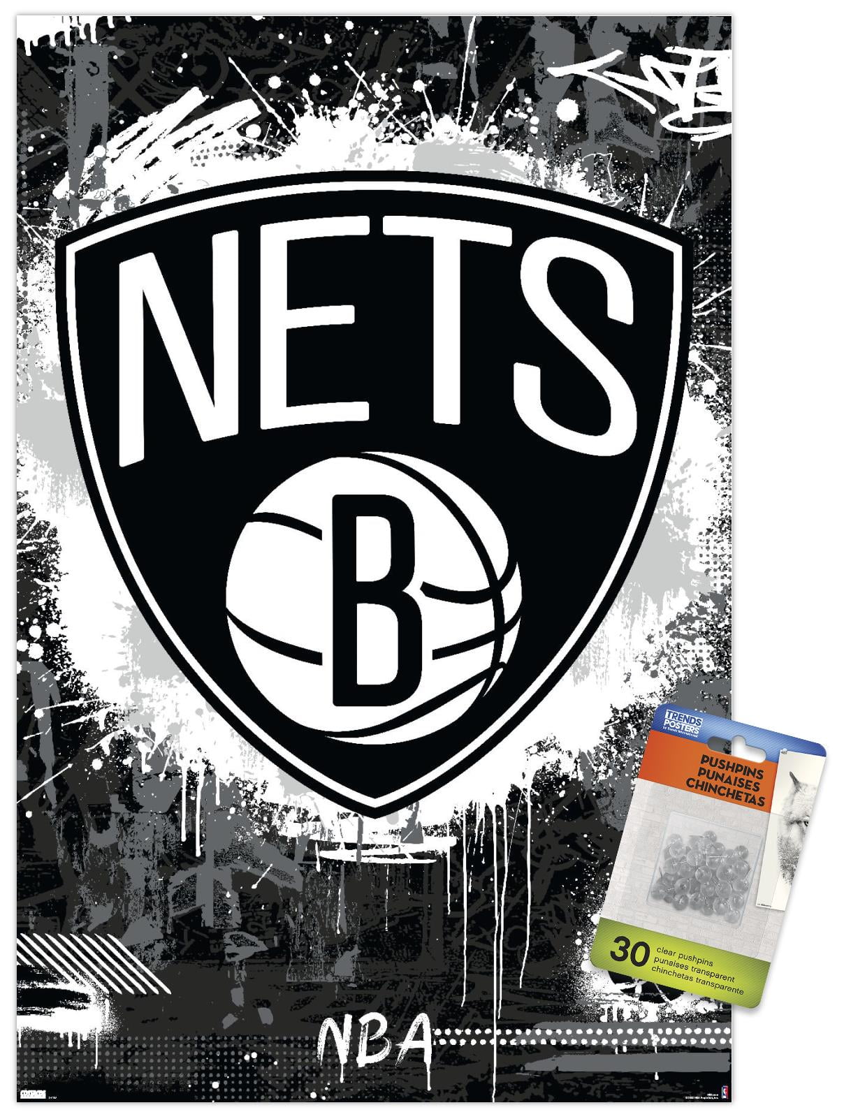 NBA Brooklyn Nets - Maximalist Logo 23 Wall Poster with Push Pins, 14. ...