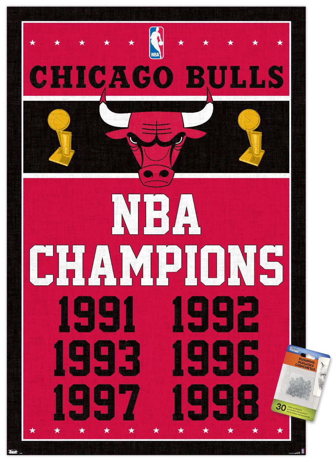 NBA Chicago Bulls - Champions 13 Wall Poster with Push Pins, 22.375" x ...