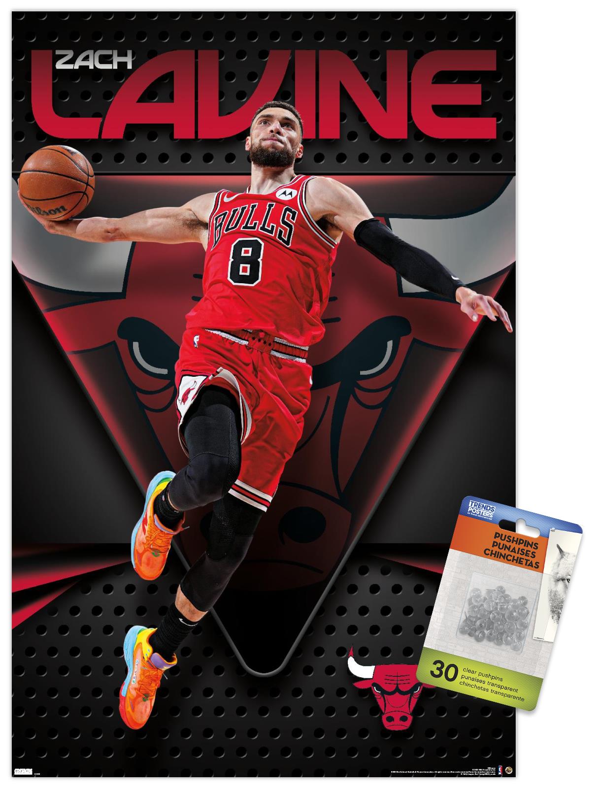 NBA Chicago Bulls - Zach LaVine 23 Wall Poster with Push Pins, 14.725" x 22.375" - Walmart.com