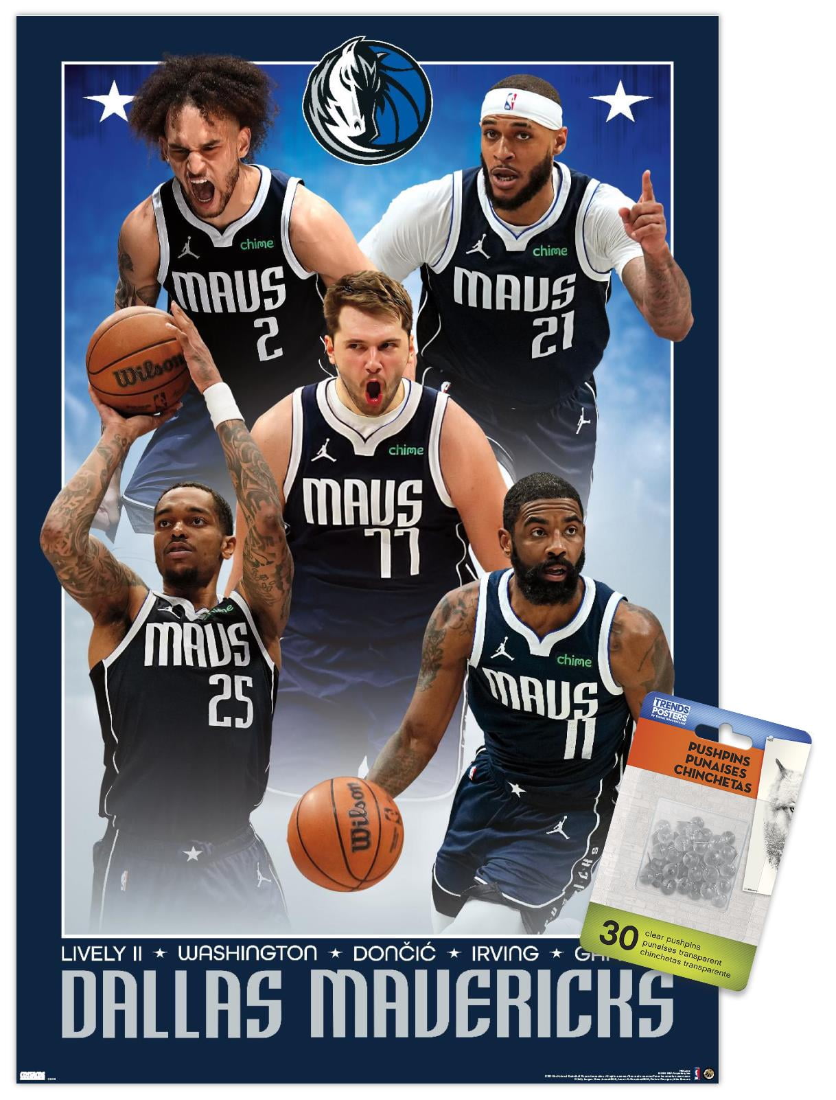 NBA Dallas Mavericks - Team 24 Wall Poster with Push Pins, 14.725" x 22 ...