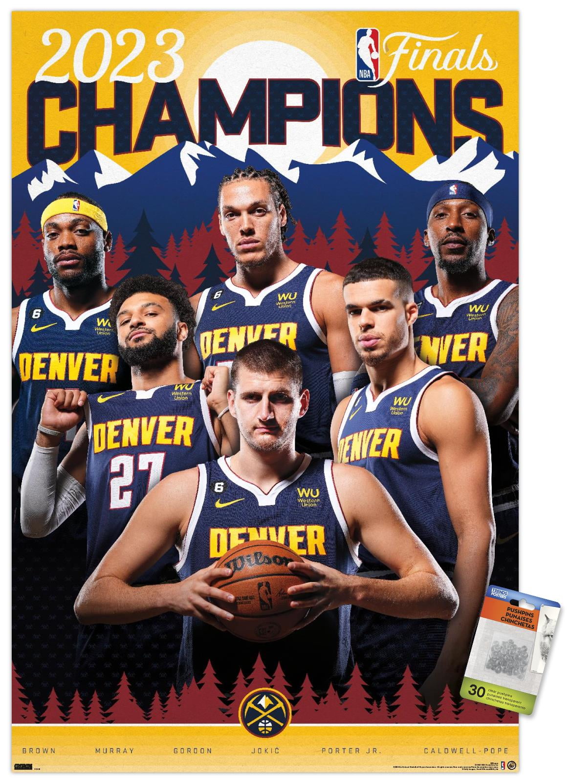 NBA Denver Nuggets - 2023 NBA Finals Champions Wall Poster with Push ...