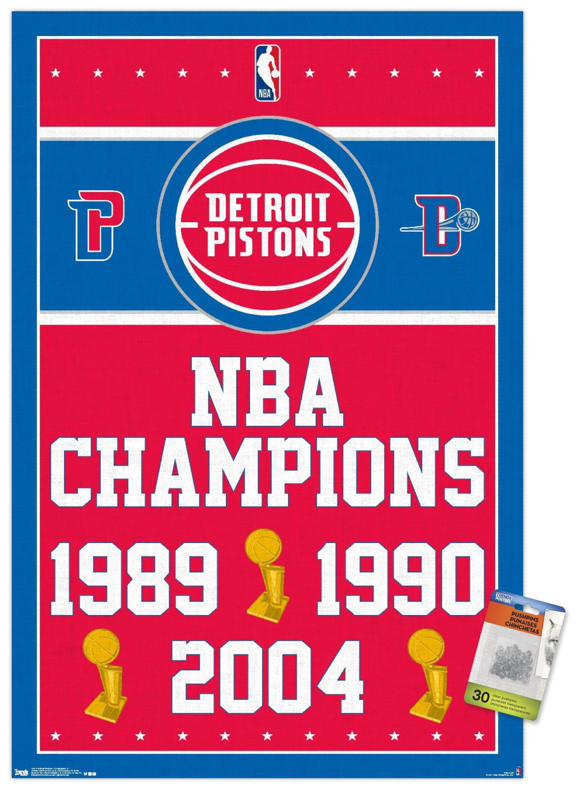 NBA Detroit Pistons - Champions 17 Wall Poster with Push Pins, 22.375 ...