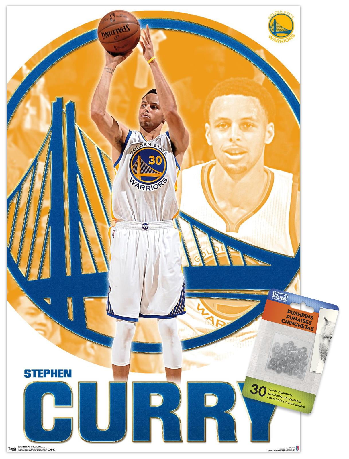 NBA Golden State Warriors - Stephen Curry 15 Wall Poster with Push Pins ...