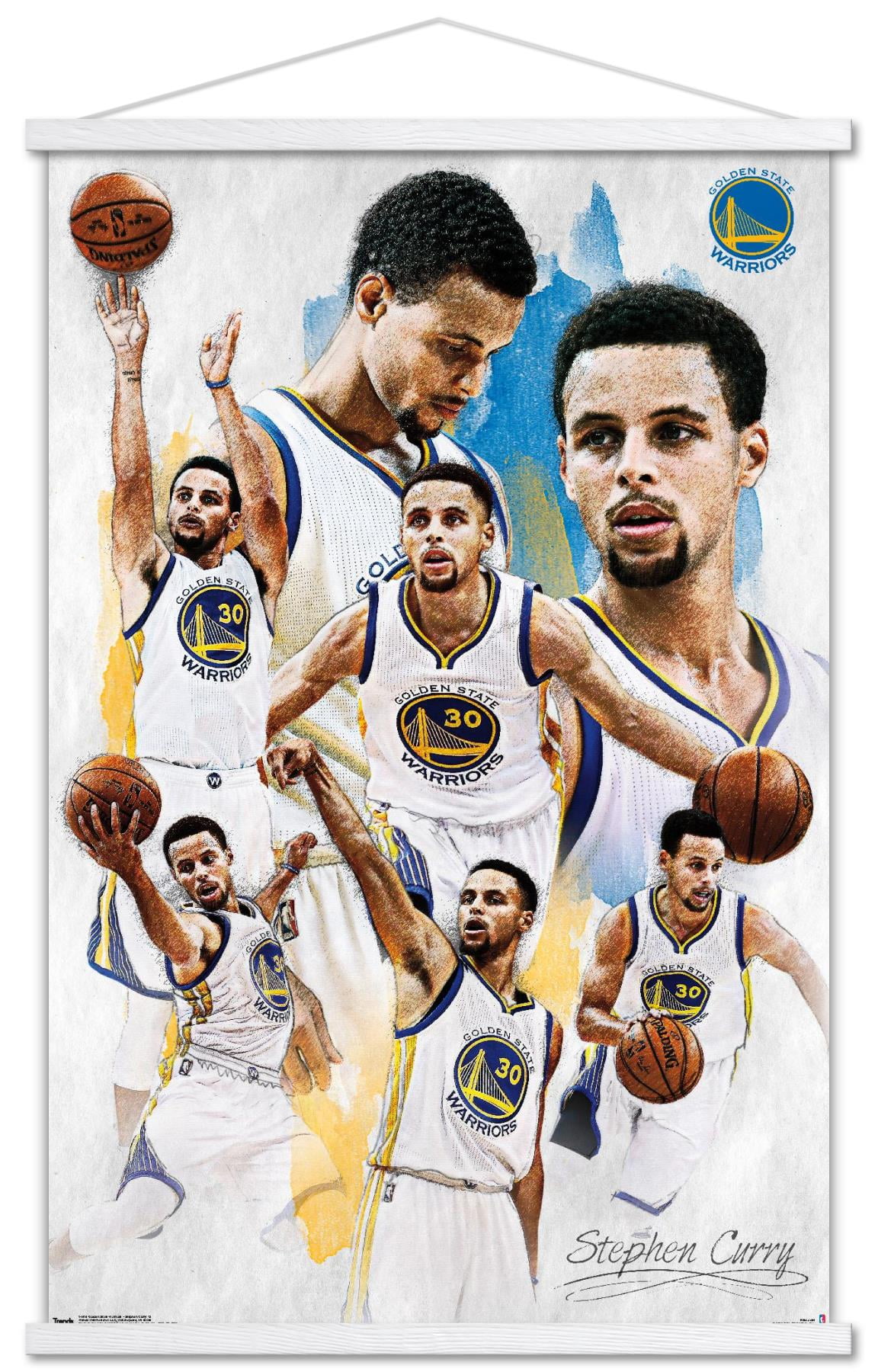 NBA Golden State Warriors - Stephen Curry 16 Wall Poster with Wooden ...