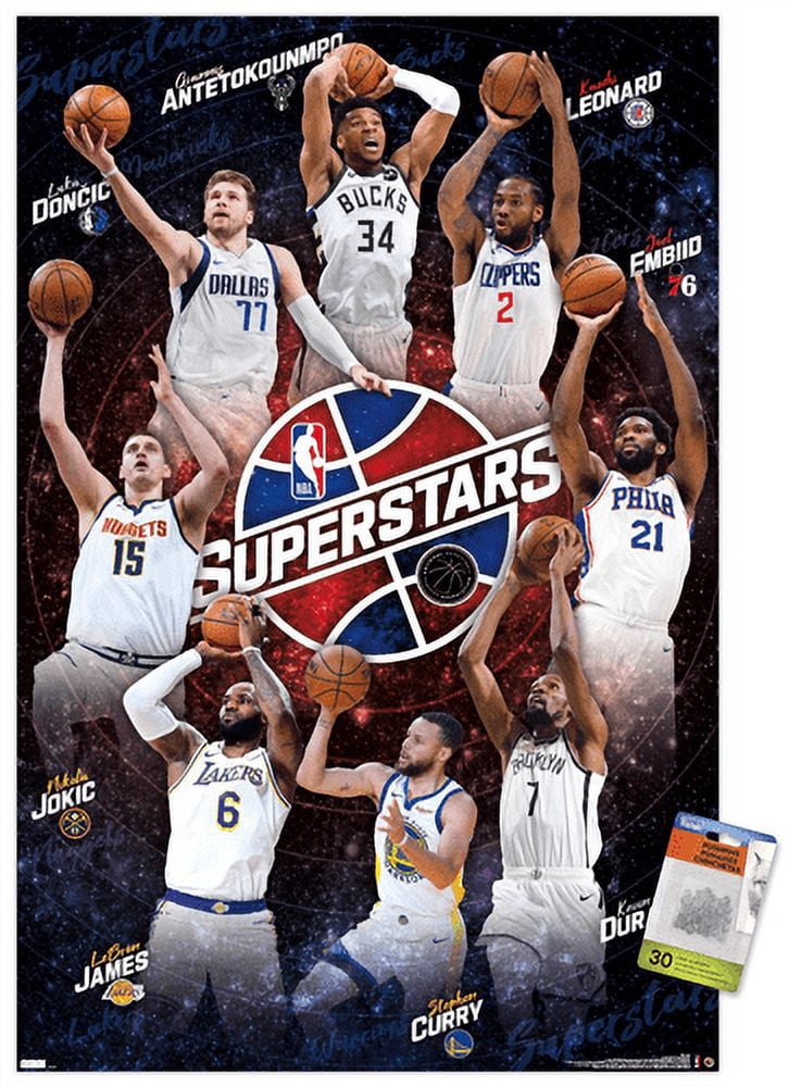 NBA League - Superstars 21 Wall Poster with Push Pins, 22.375" x 34 ...