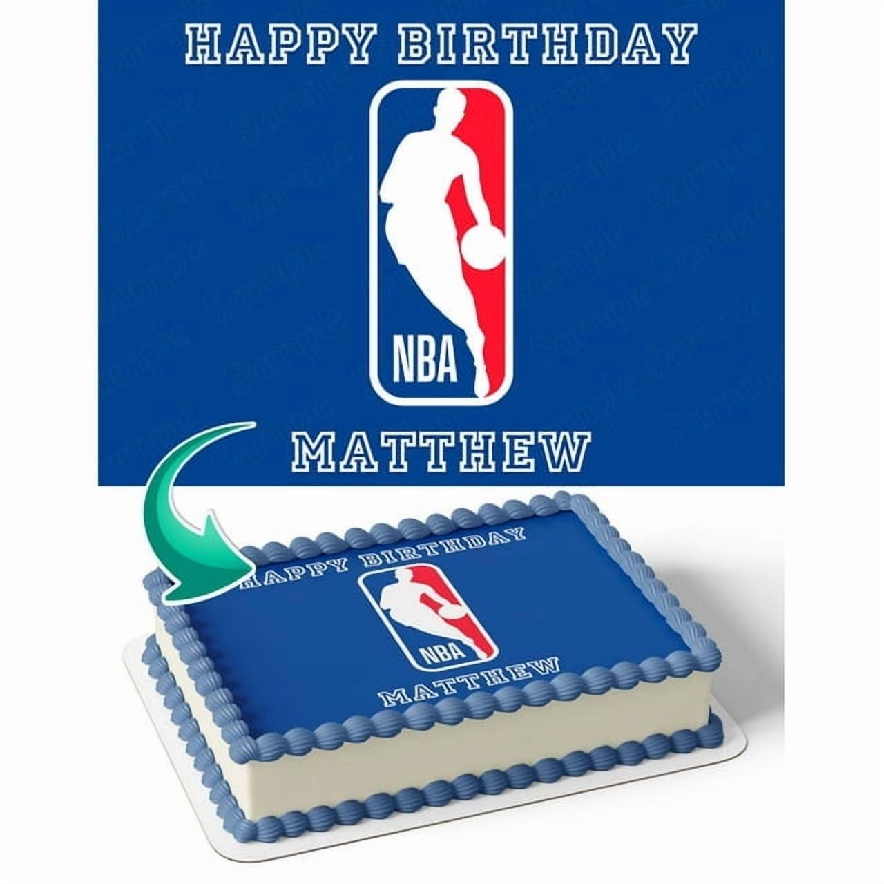 NBA Logo Basketball Happy Birthday Edible Image Cake Topper For Quarter ...