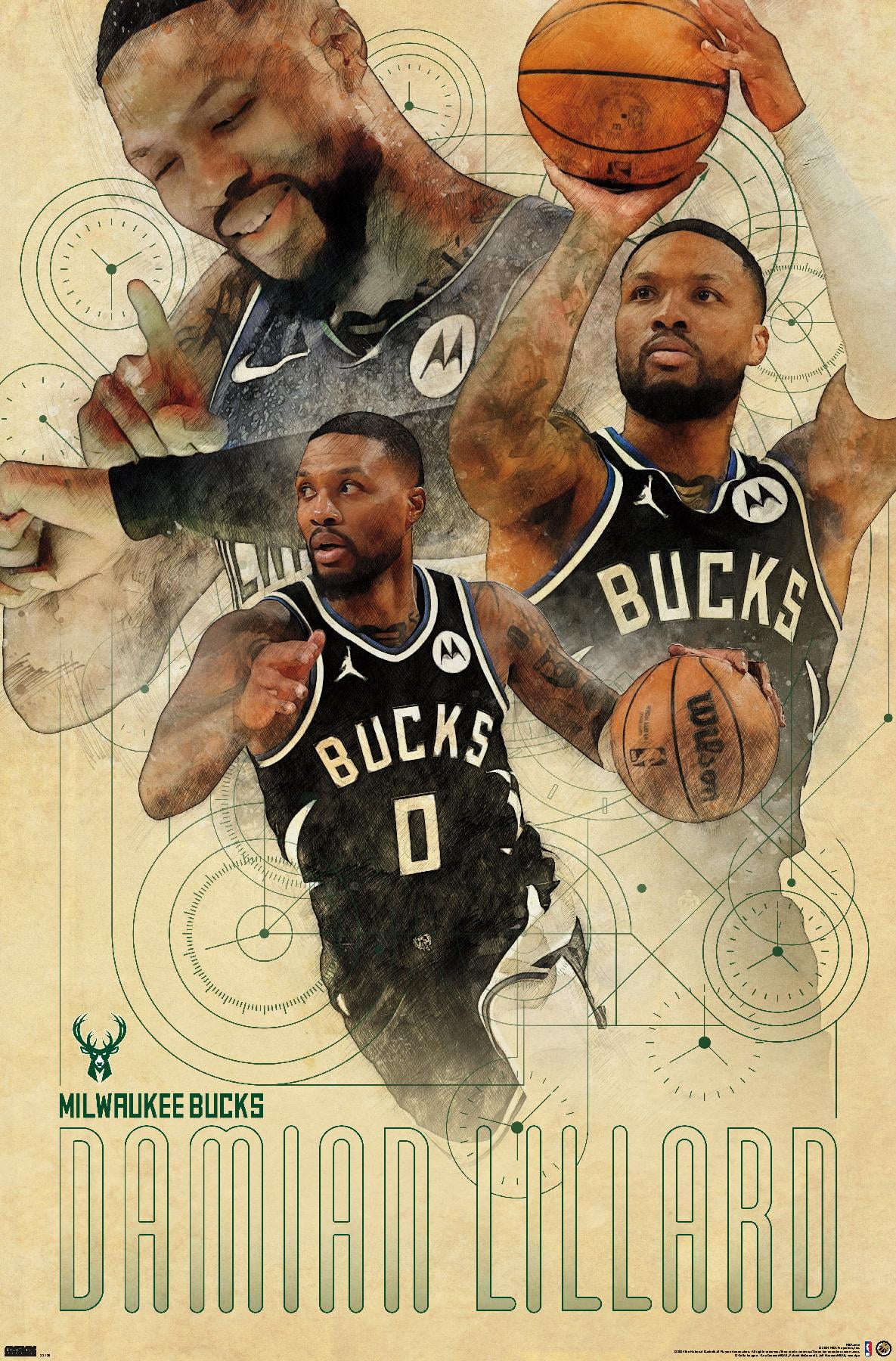 NBA Milwaukee Bucks - Damian Lillard 24 Wall Poster, 22.375" x 34" - Walmart.com