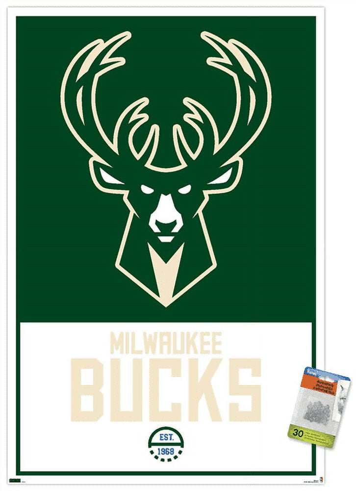 NBA Milwaukee Bucks - Logo 21 Wall Poster with Push Pins, 22.375" x 34 ...