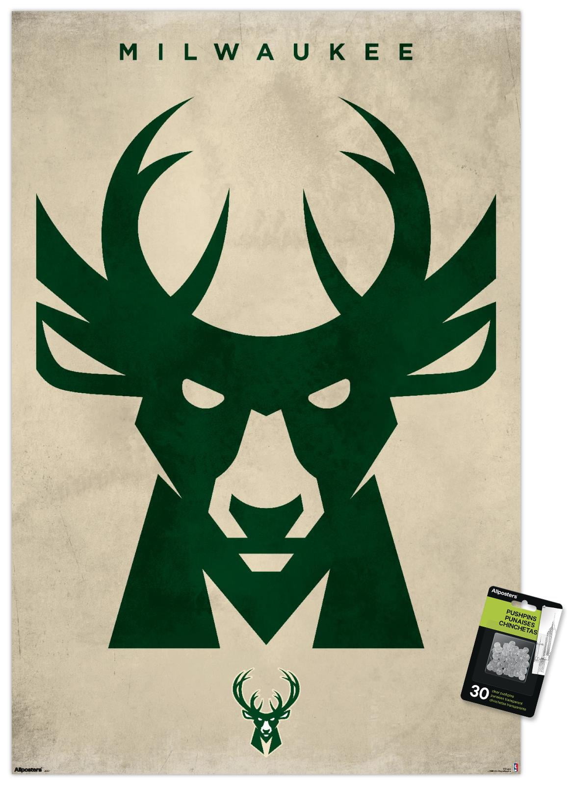 NBA Milwaukee Bucks - Logo 25 Wall Poster with Push Pins, 22.375" x 34 ...