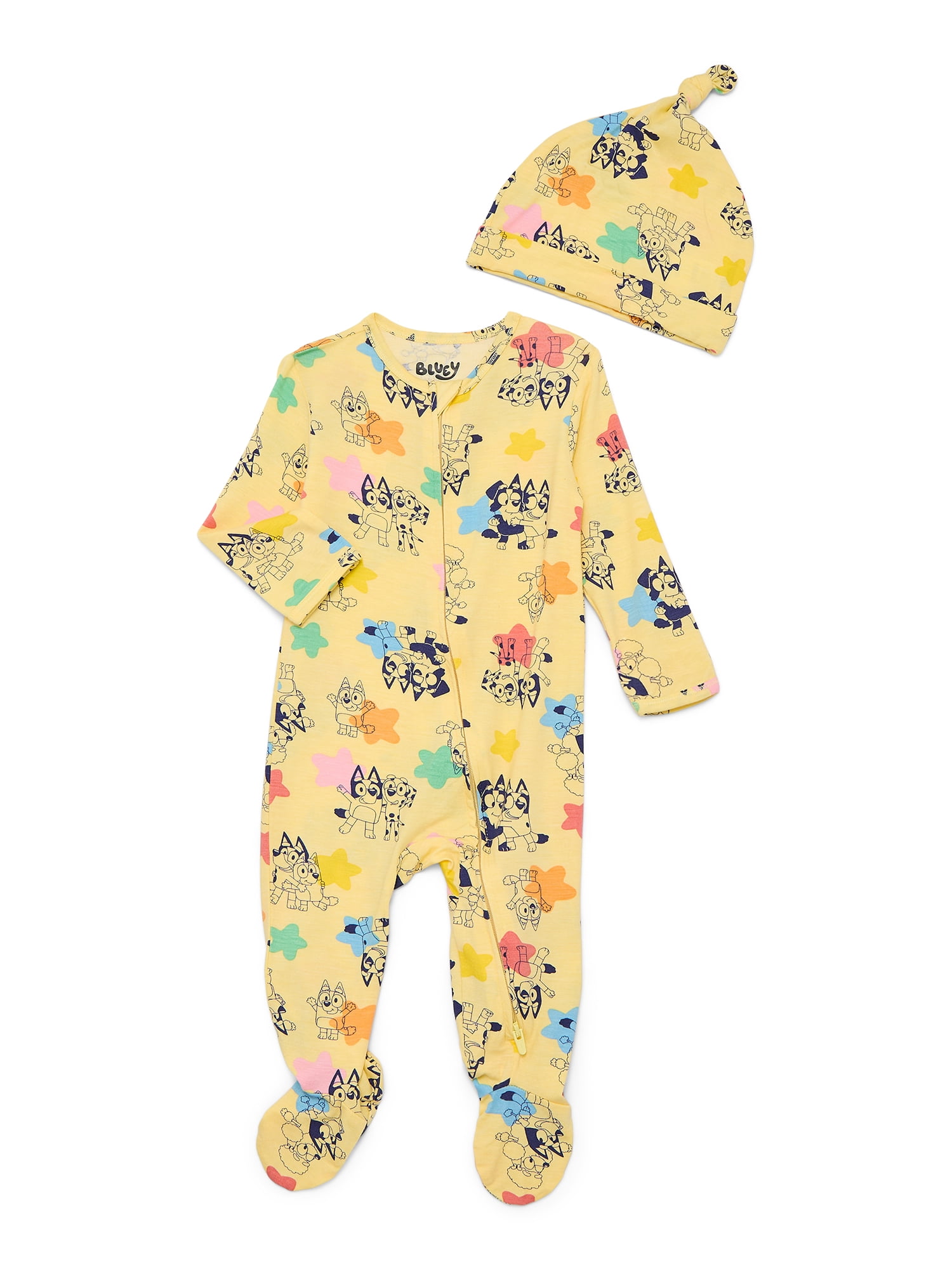 Bluey Baby Boys or Girls Viscose Sleep Footed One-Piece with Hat Set, 2 ...