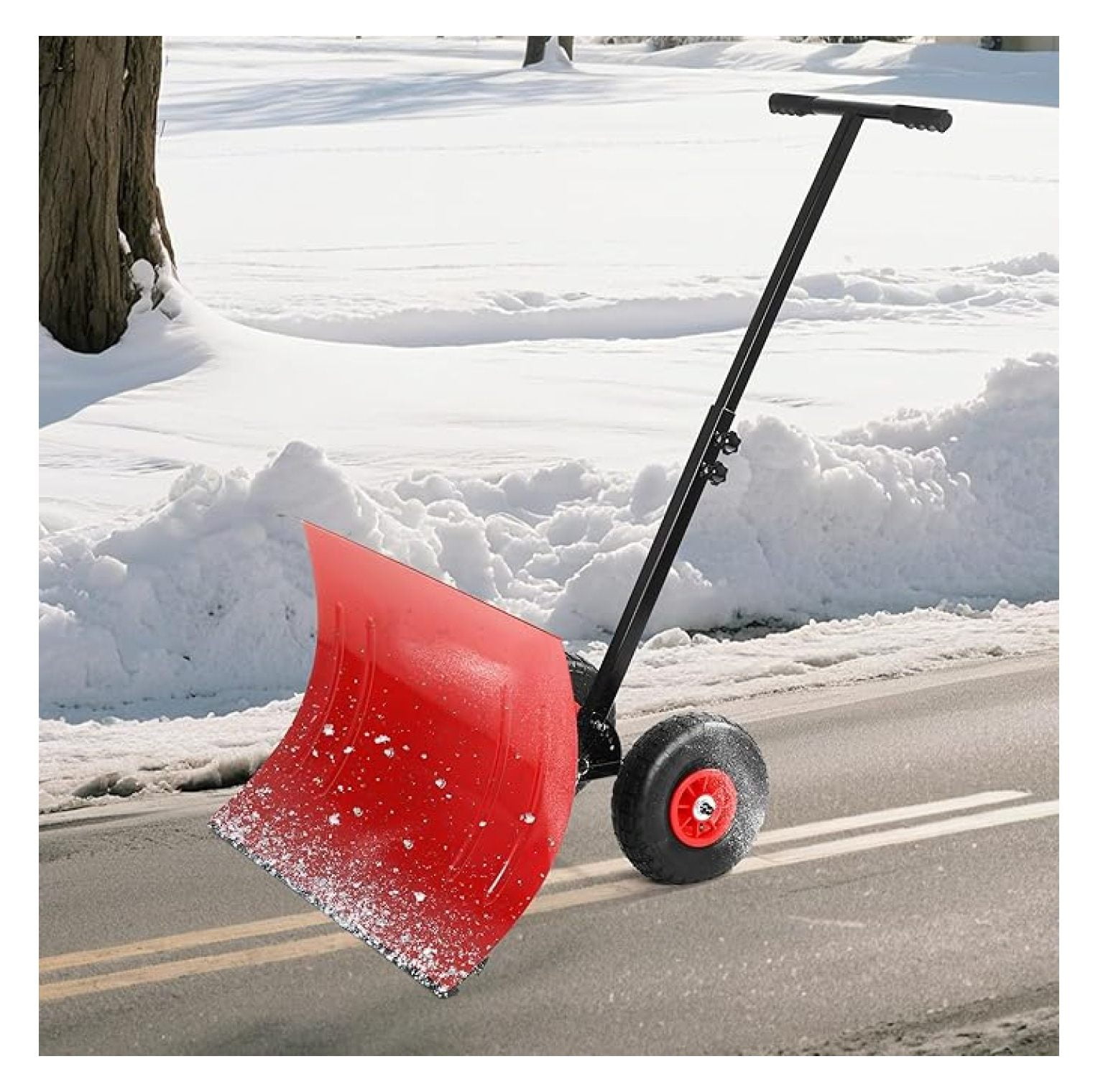 NBBNHH Snow Shovel with Wheels, 29.1" W x 14.2" H Heavy Duty Snow ...