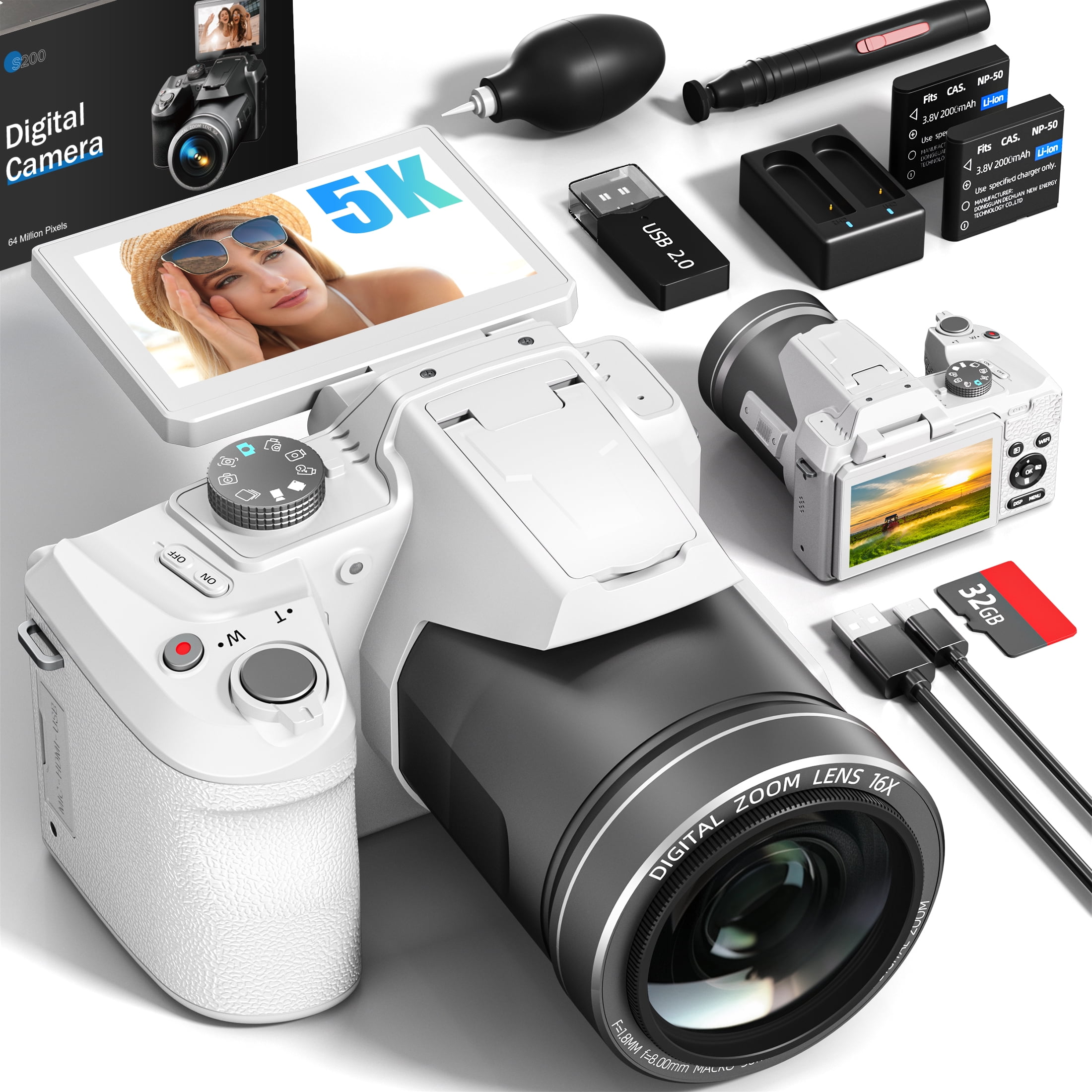 NBD 64MP 5K Autofocus Digital Camera with WiFi and App Control, 16X Zoom, Anti-Shake, and Flash ...