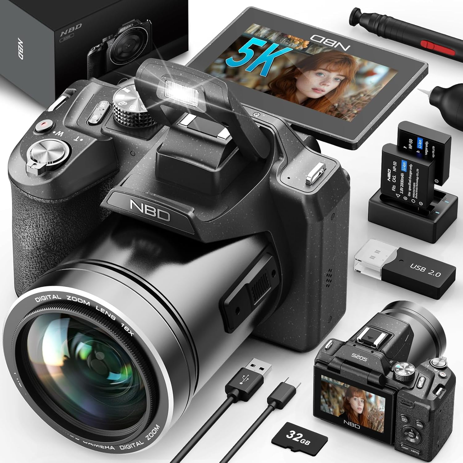 NBD 64MP 5K Autofocus Digital Camera with WiFi and App Control, 16X ...