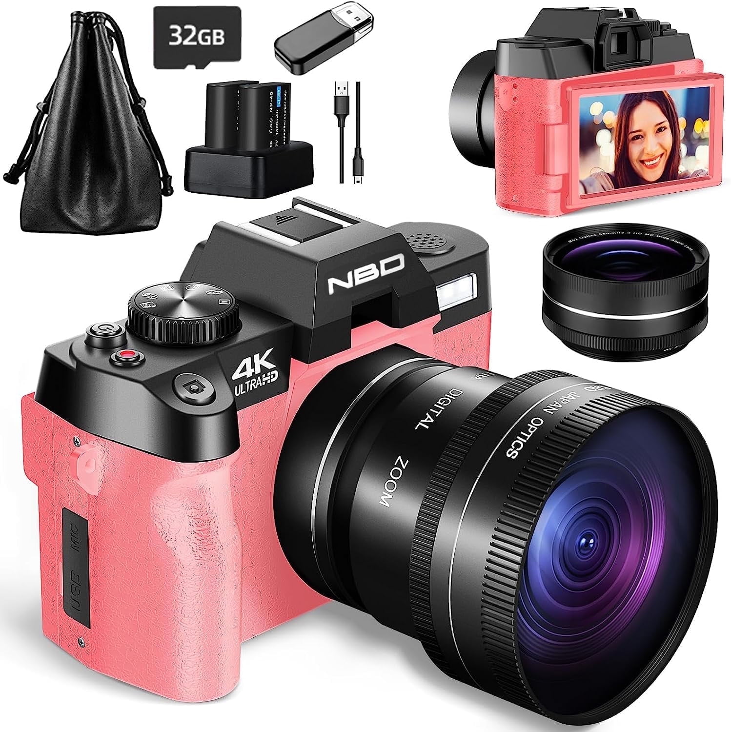 NBD 4K 48MP WiFi Vlogging Camera for YouTube with Webcam, Wide-Angle ...