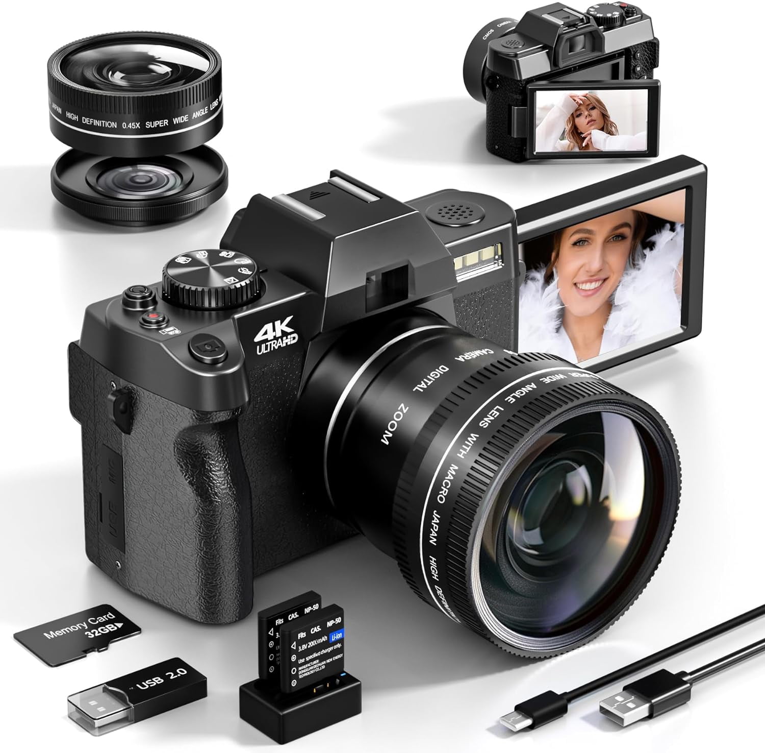 NBD 4K 48MP Digital Camera for Photography, Vlogging with 32GB TF Card ...
