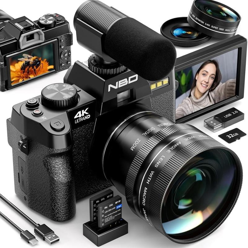 NBD Digital Camera for Photography, 4K Vlogging Cameras with 180°Flip Screen,16X Digital Zoom ...