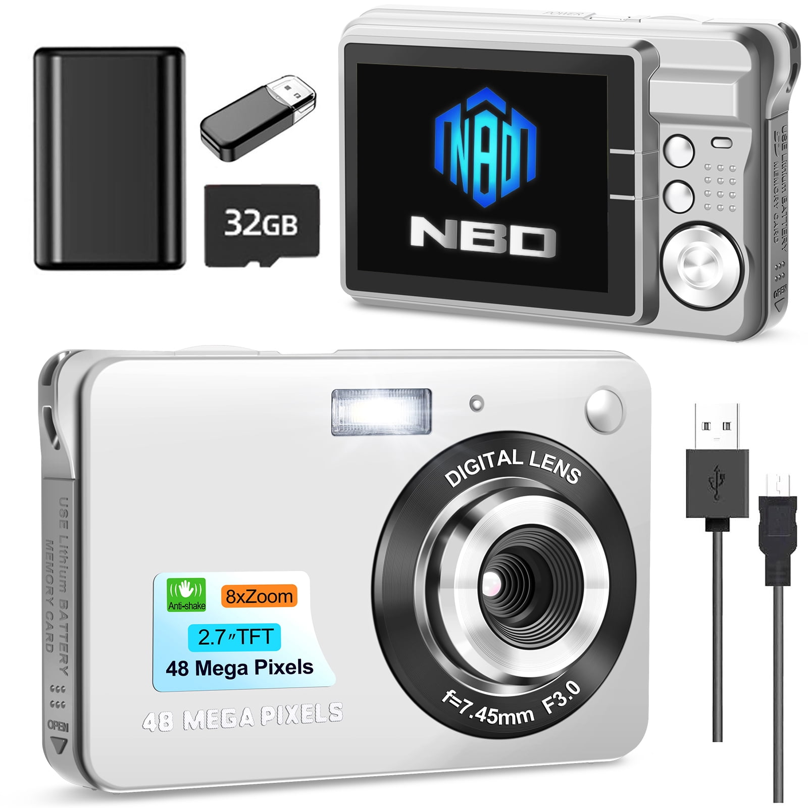 NBD 48MP Digital Camera with 8X Zoom, 2.7'' LCD, Flash Light, Compact ...