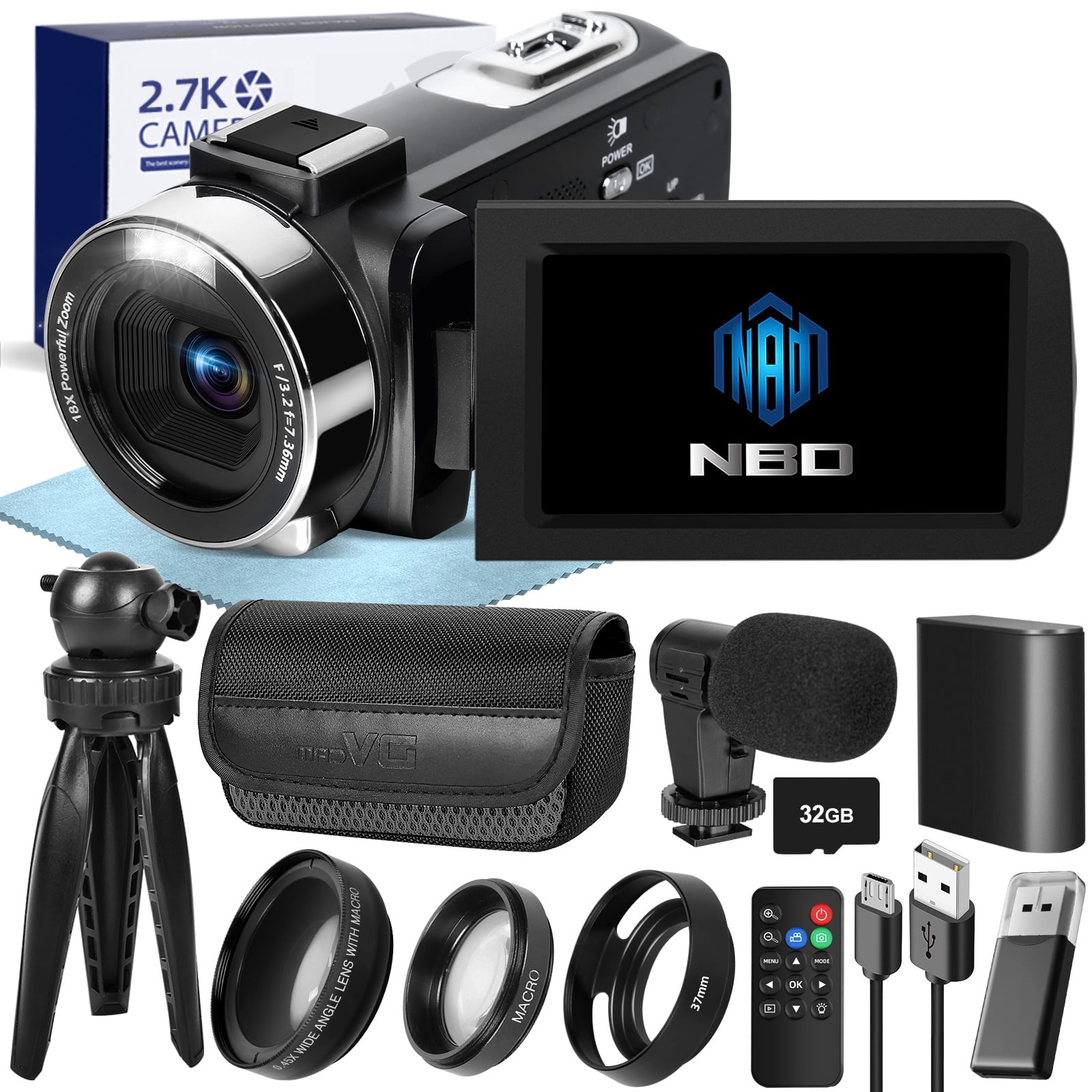 "NBD 2.7K Vlogging Camera 3.0"" IPS 42MP 18X Zoom with 32GB SD, Remote ...