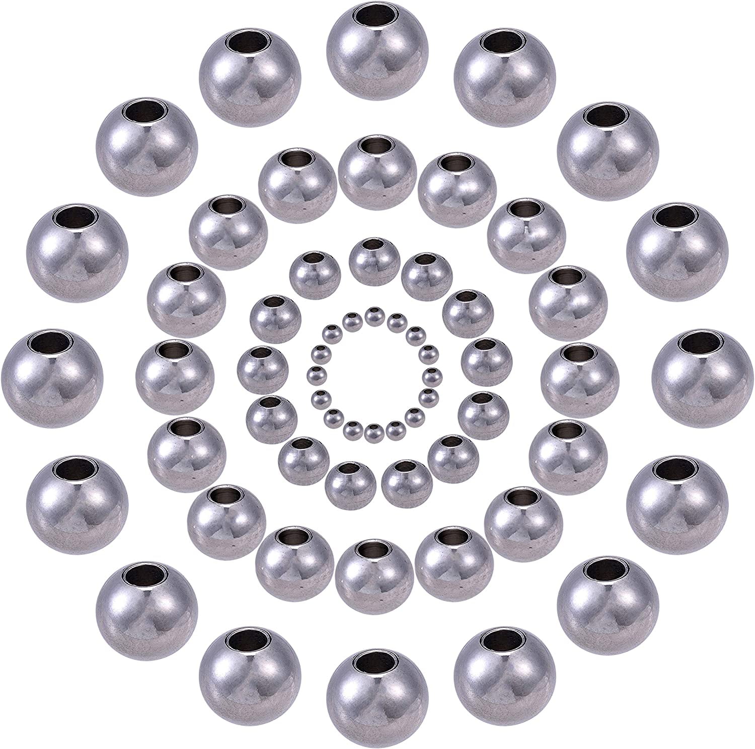 NBEADS 200 Pcs 304 Stainless Steel Spacer Beads, 4 Sizes(3/4/6/8mm) Round/Rondelle Metal Loose ...