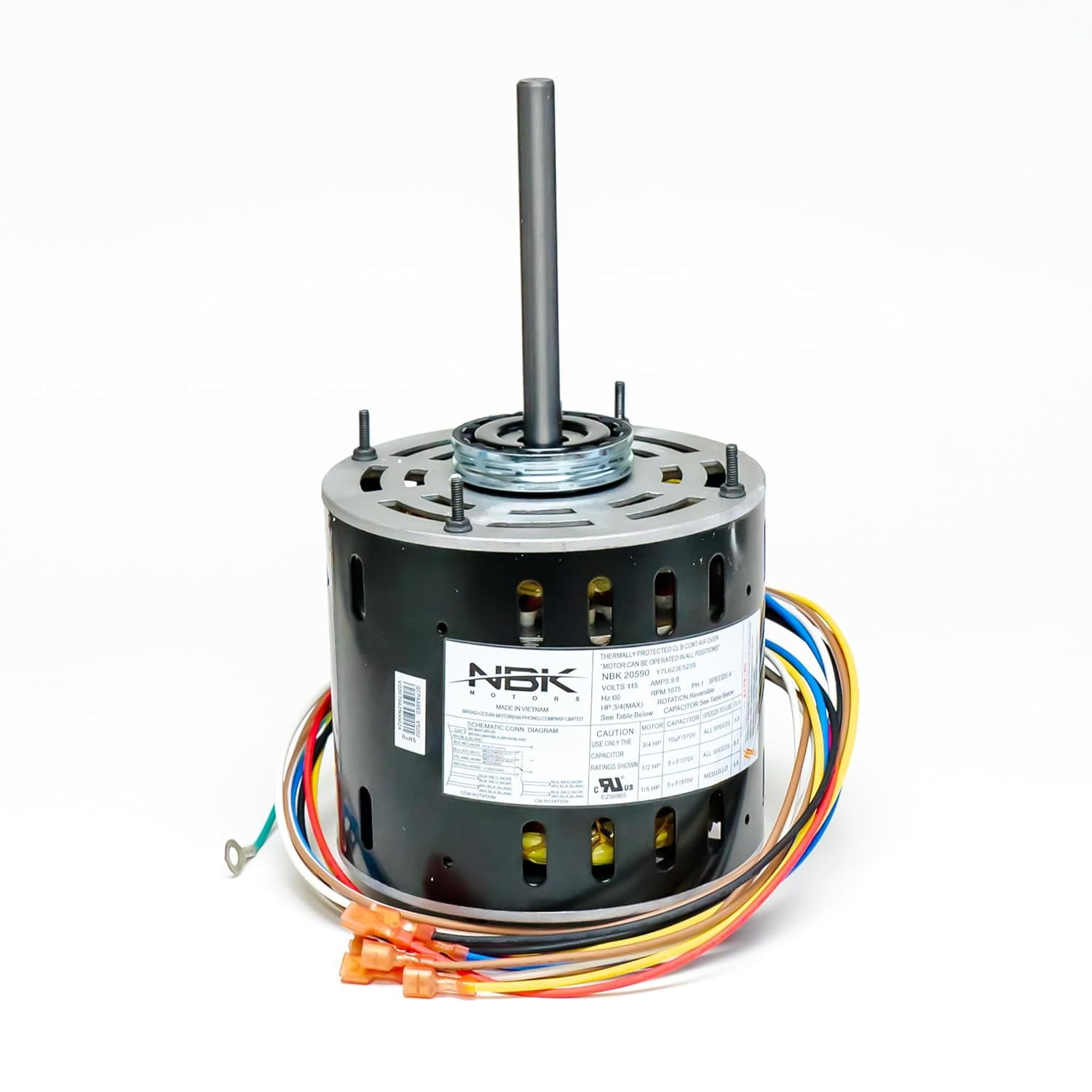 NBK 20590 Furnace Air Handler Blower Motor 1/5-1/2-3/4 HP 1075 RPM 115 ...