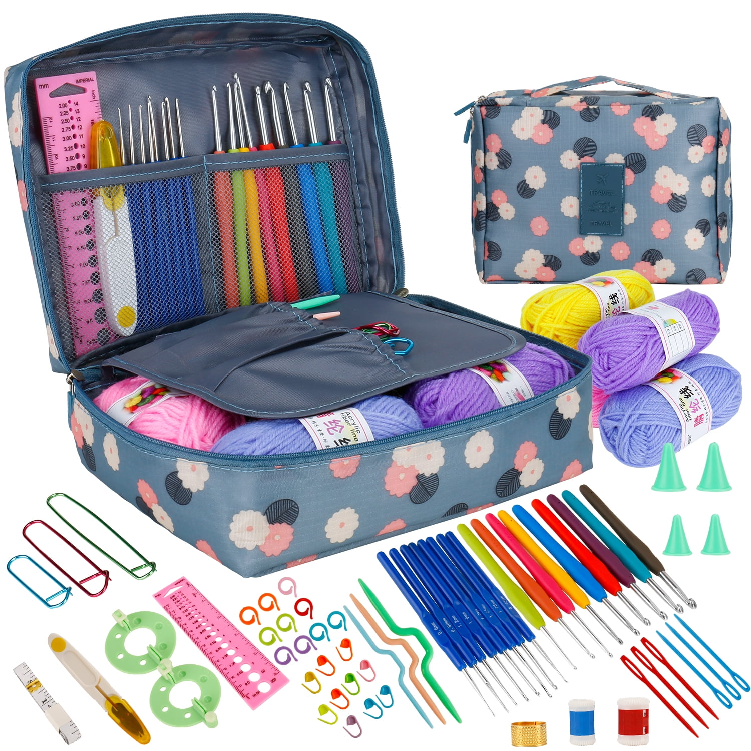 NBPOWER 67pcs Crochet Kit with Yarn, Needles, Hooks, Canvas Bag ...