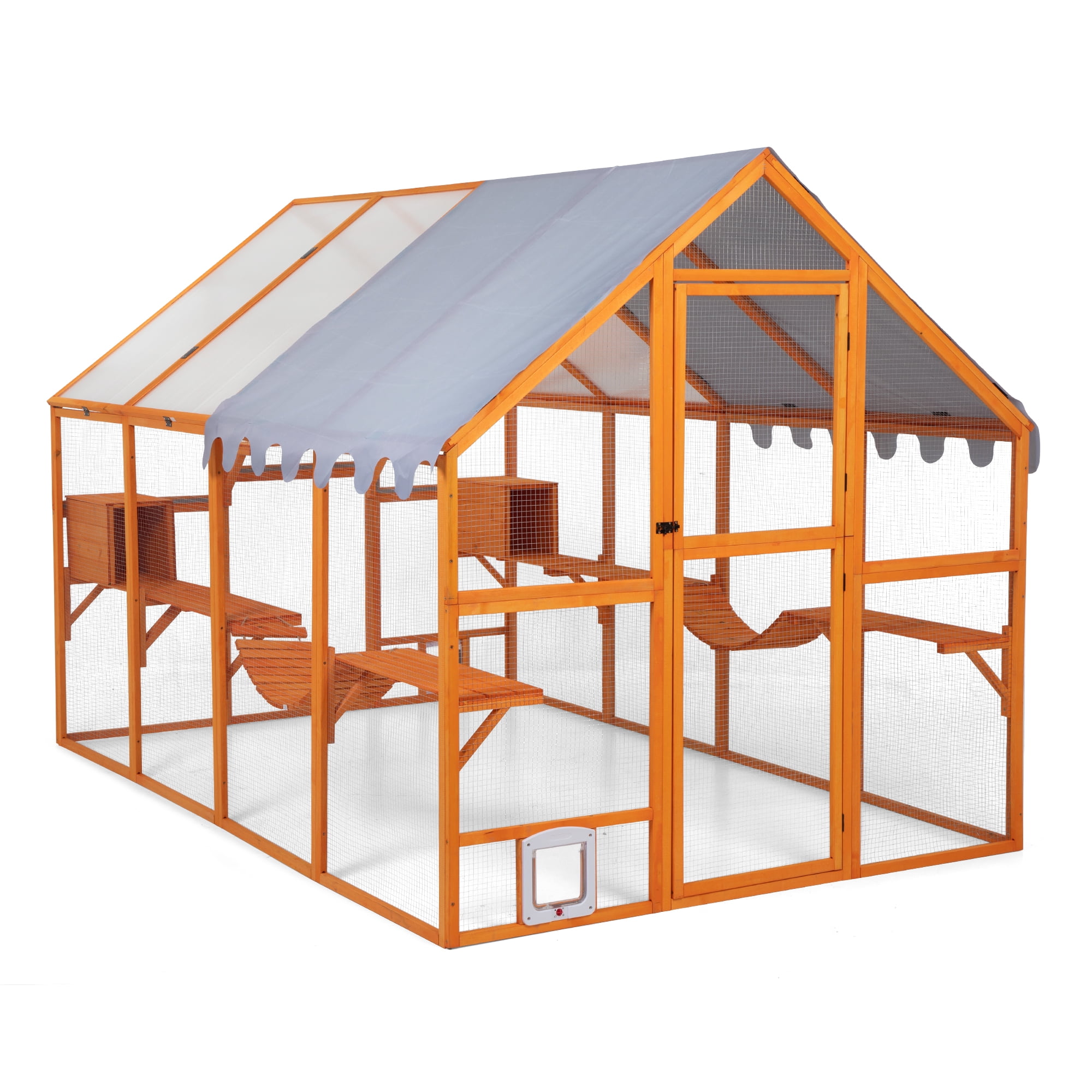 NBXPOW 108'' Extra Large Cat House Outdoor Walk-In Fence Wooden Cat ...