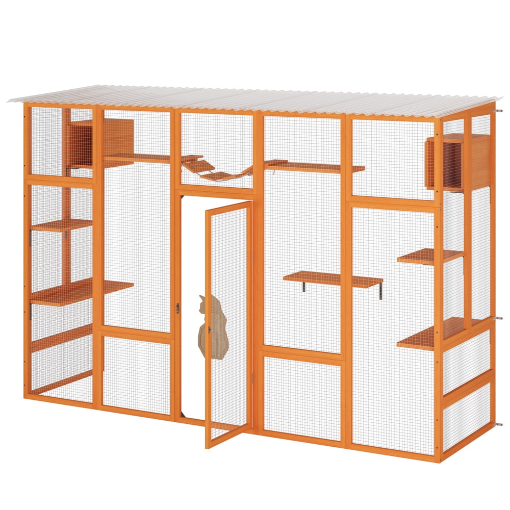 NBXPOW 72'' Outdoor Cat Enclosure Large Wooden Cat House Playground w ...