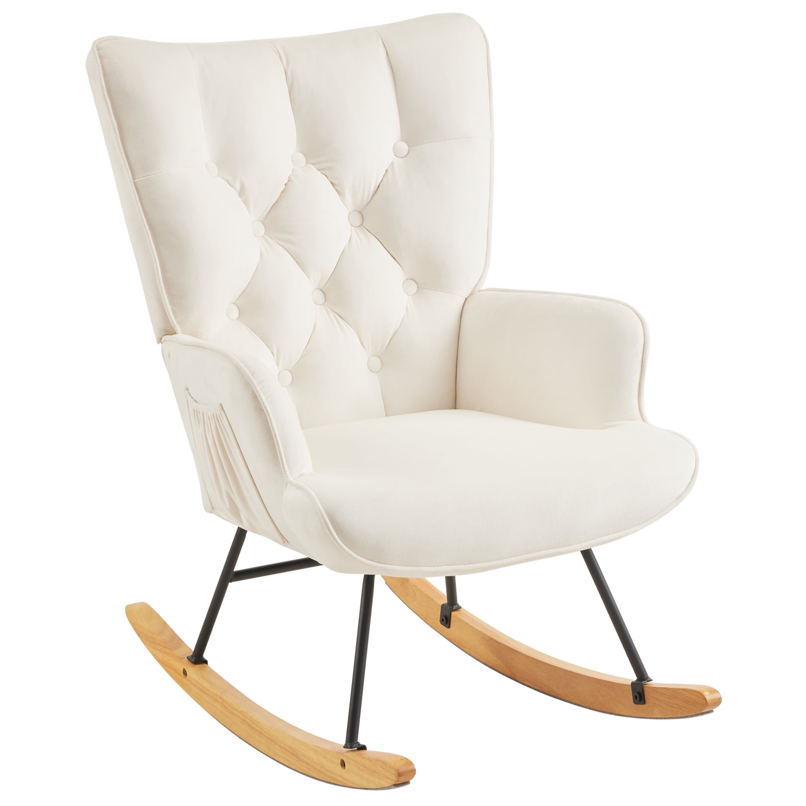 NBXPOW Upholstered Glider Rocker with High Backrest, Stylish Modern ...