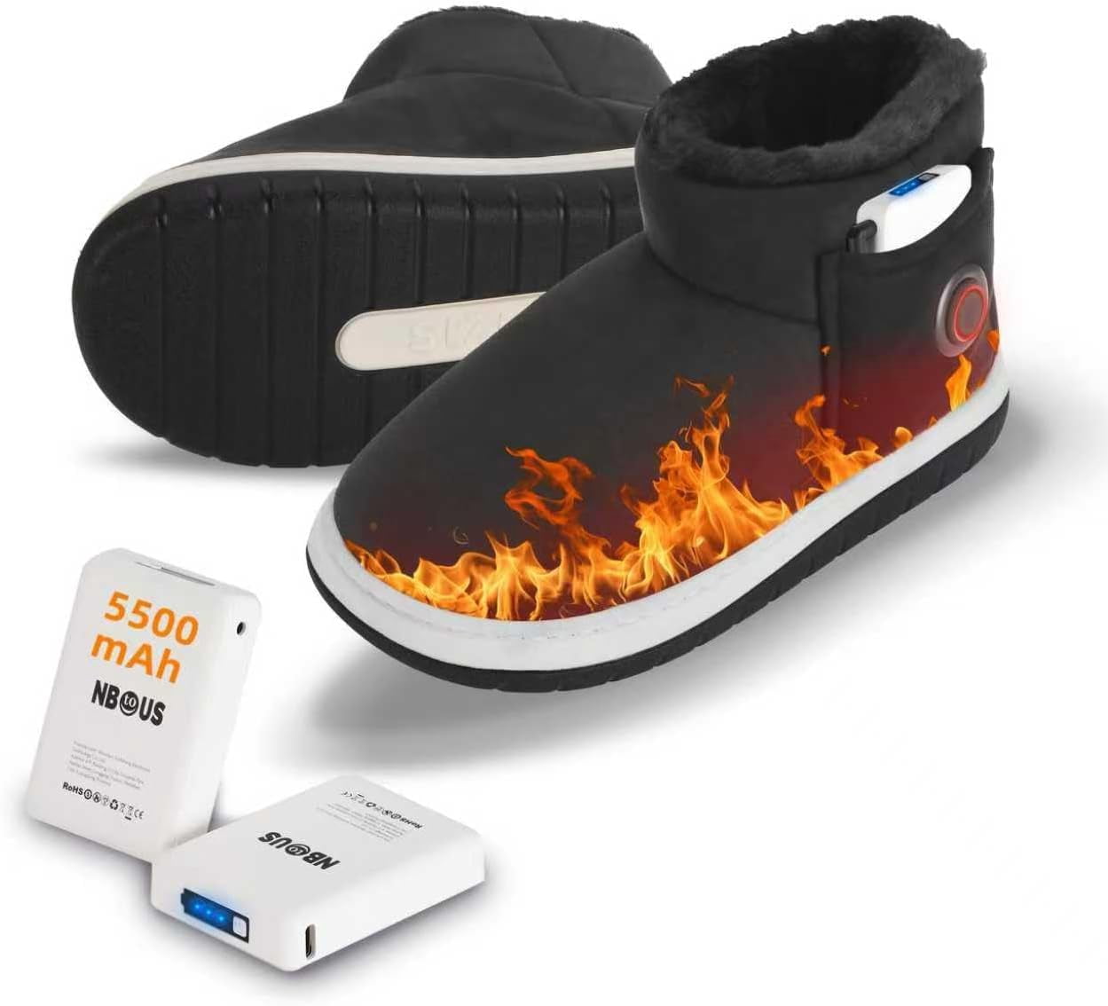 NBtoUS Heated Slippers Women with 2 Pack 5500mAh Power Bank, 3 Heating ...