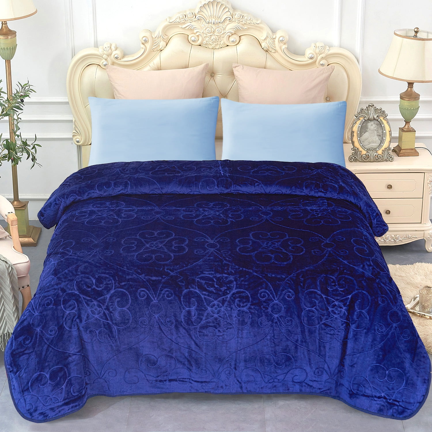 NC Contemporary Blue Printed Polyester Reversible Bed Blanket Queen ...