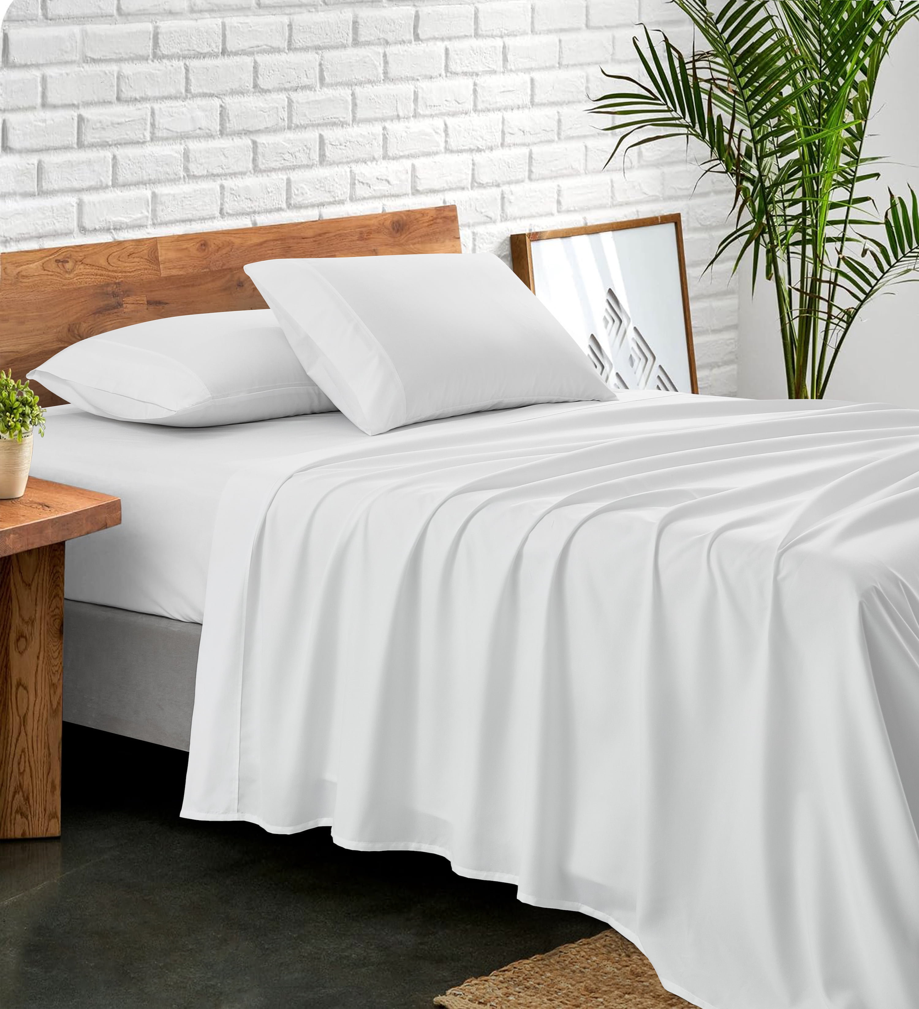 NC Home Fashions Solid microfiber sheet set with two bonus embroidered ...