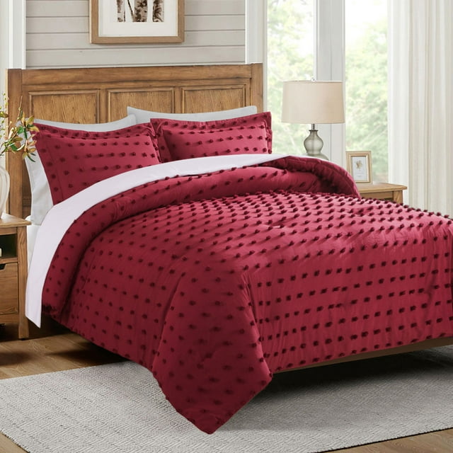 N/C Tufted Microfiber Queen Comforter Set with 2 Pillow Shams, Burgundy, 3-Piece - Walmart.com