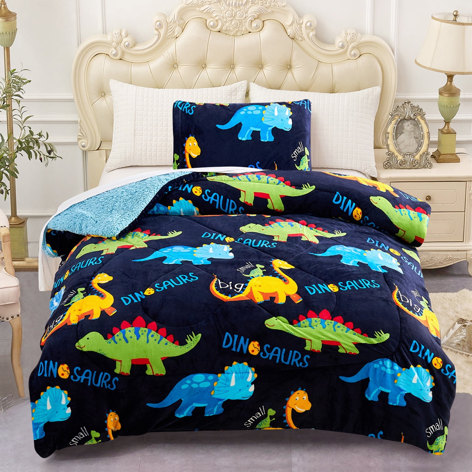 NC Sherpa Blanket Blue, Green, Multi-color Polyester Reversible Bed ...