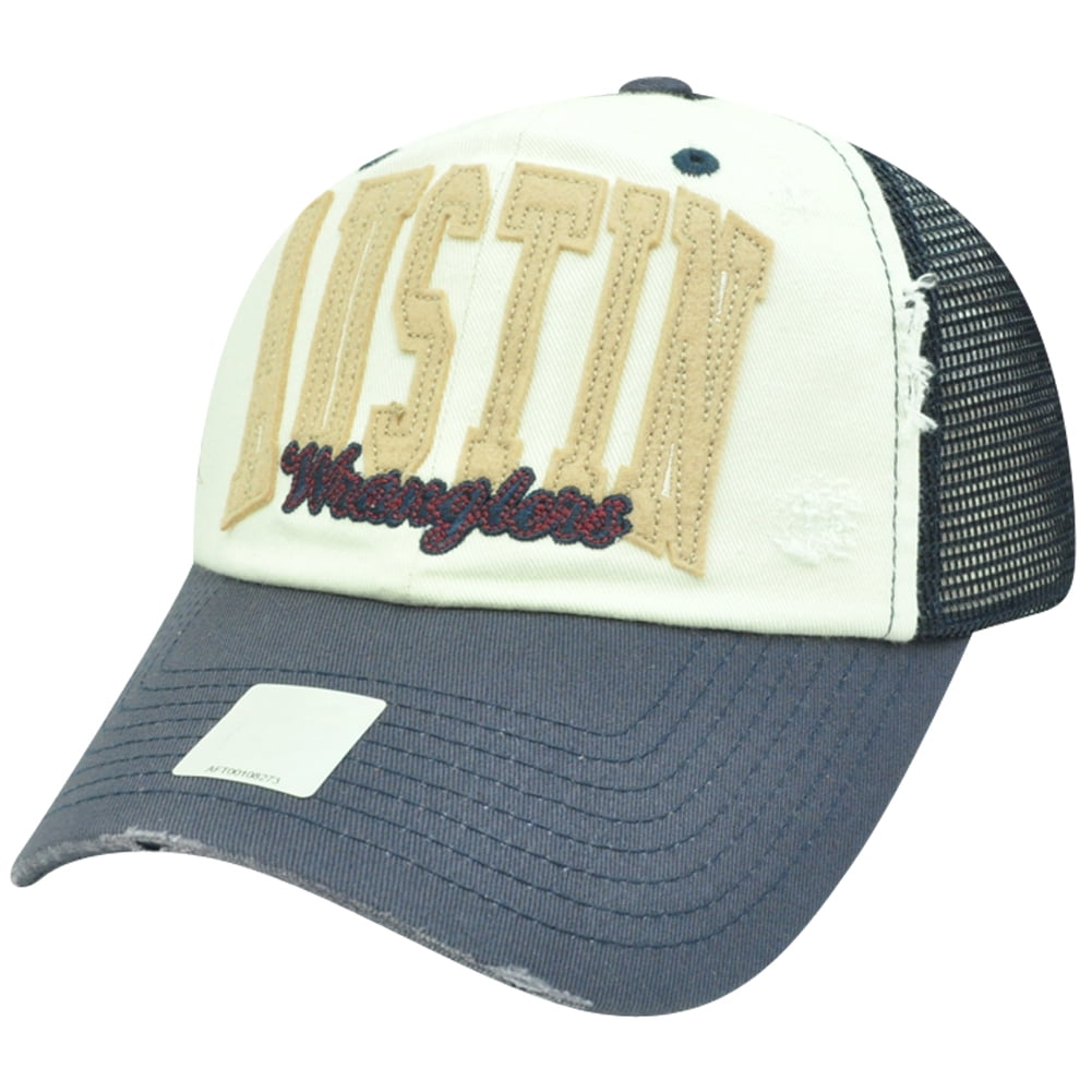 NCAA Austin Wranglers Mesh Garment Wash Distressed Snapback Curved Bill ...