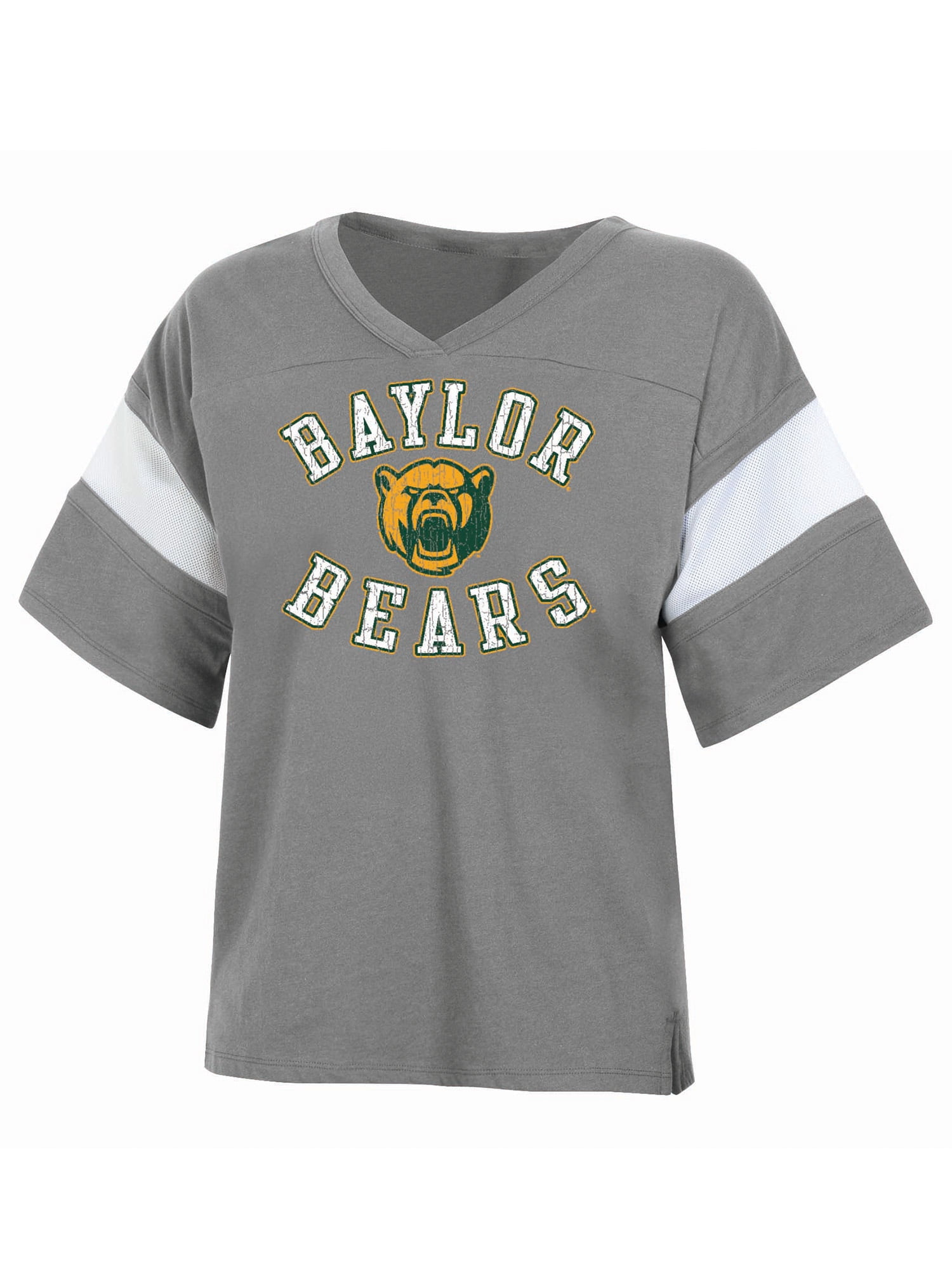 NCAA BAYLOR BEARS Womens Grey Color Blend SS TEE Sleeve Stripe Vee ...