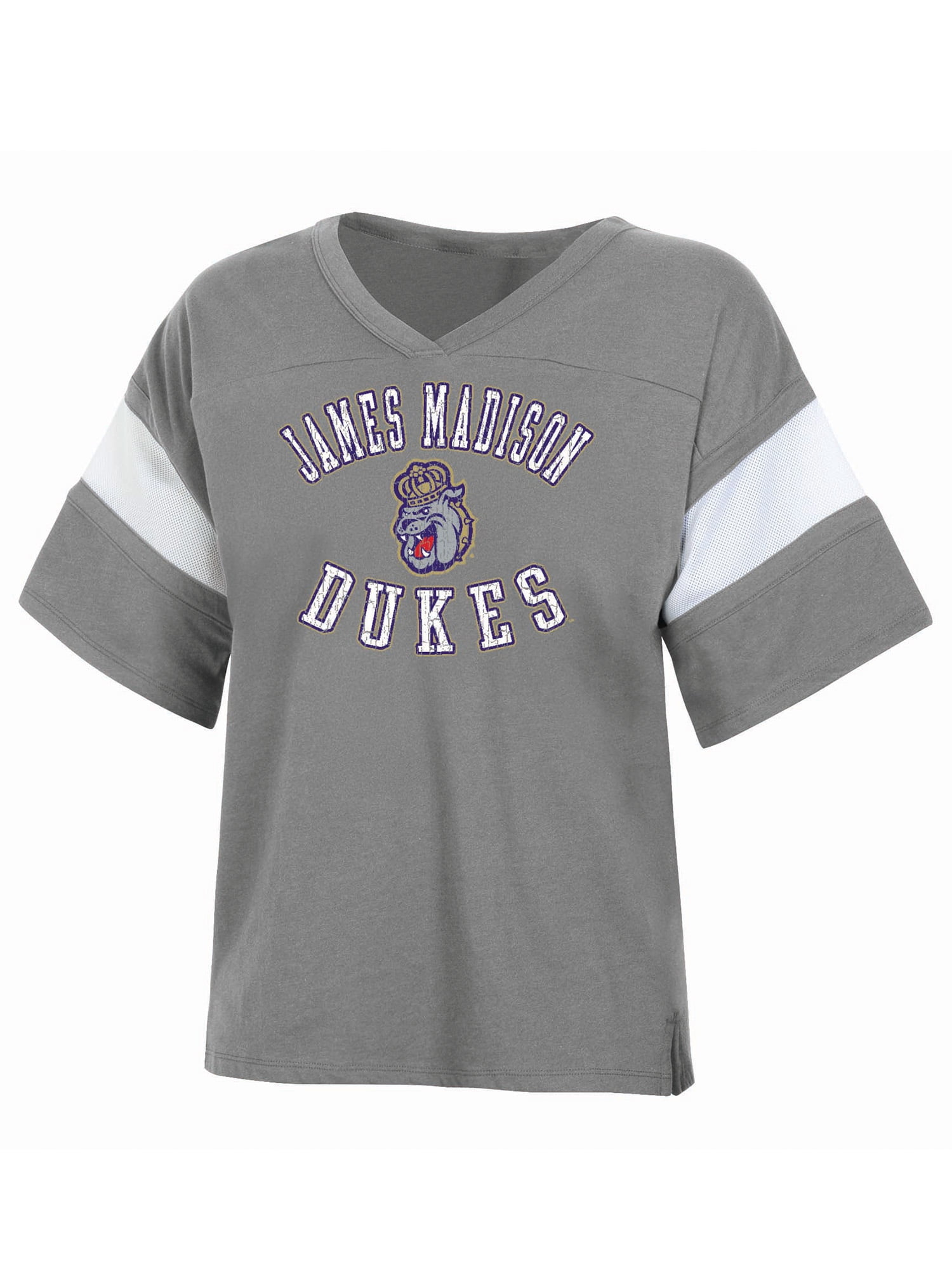 NCAA JAMES MADISON Womens Grey Color Blend SS TEE Sleeve Stripe Vee ...